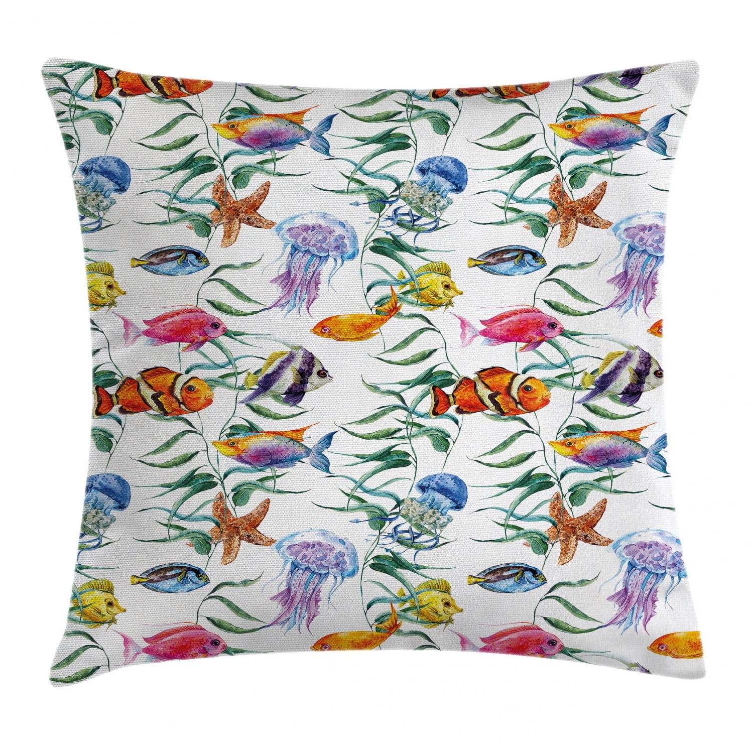 Ocean Animal Decor Throw Pillow Cushion Cover, Tropical Coral Reef with ...