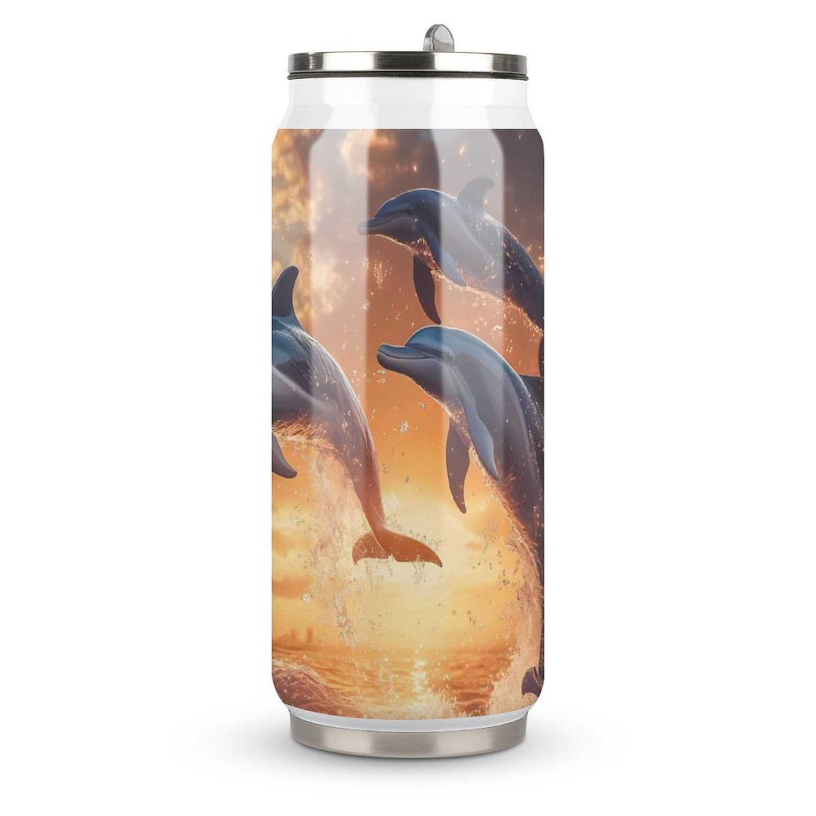 Ocean Animal Dolphins Sunrise Coffee Tavel Tumblers with Lid and Straw ...