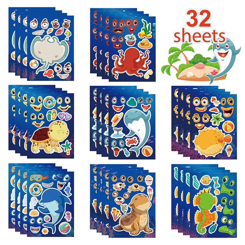 Ocean Animal Face Swap Stickers - Fun DIY Cartoon Stickers for Kids ...