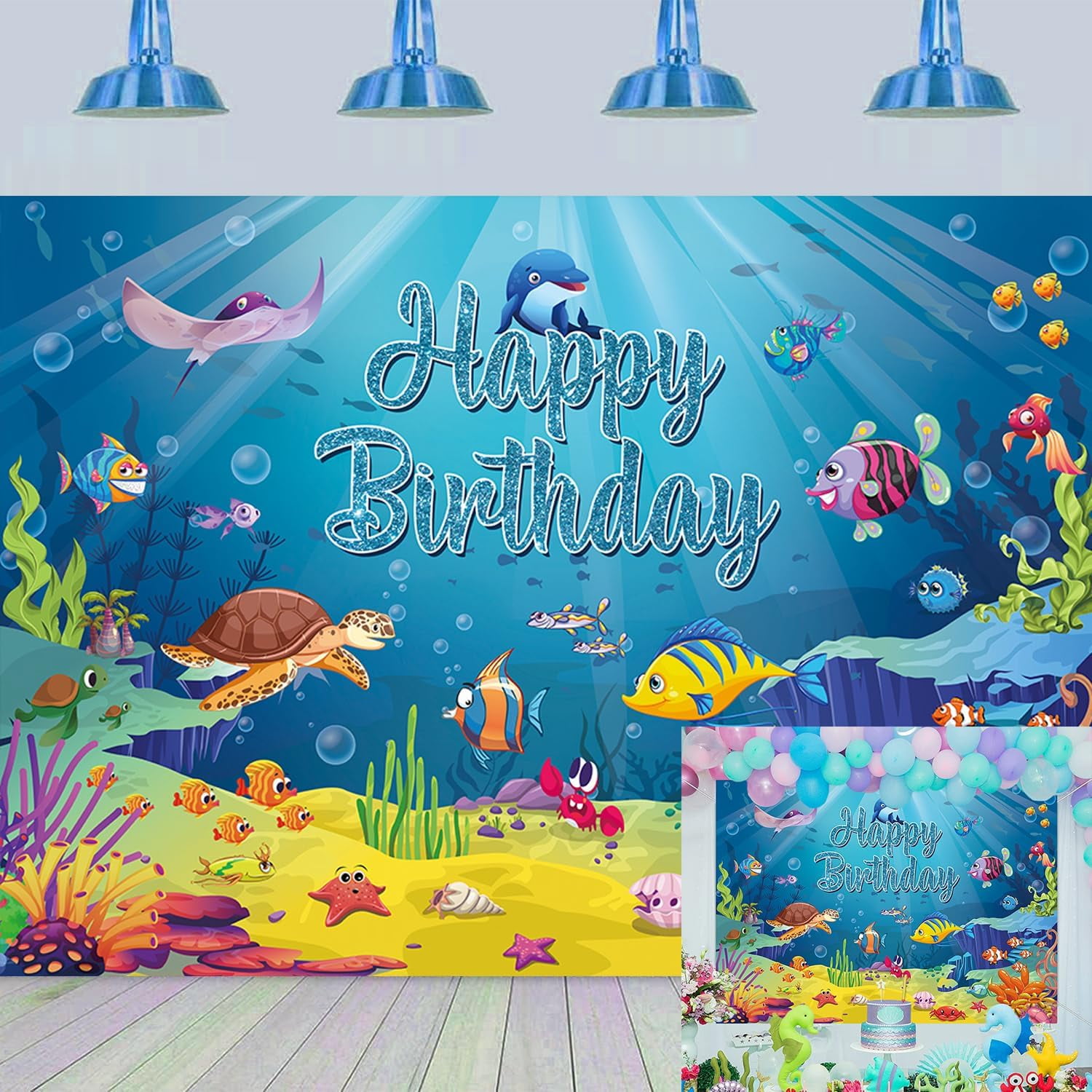 Ocean Animal Happy Birthday Backdrop Ocean Theme Birthday Photography ...