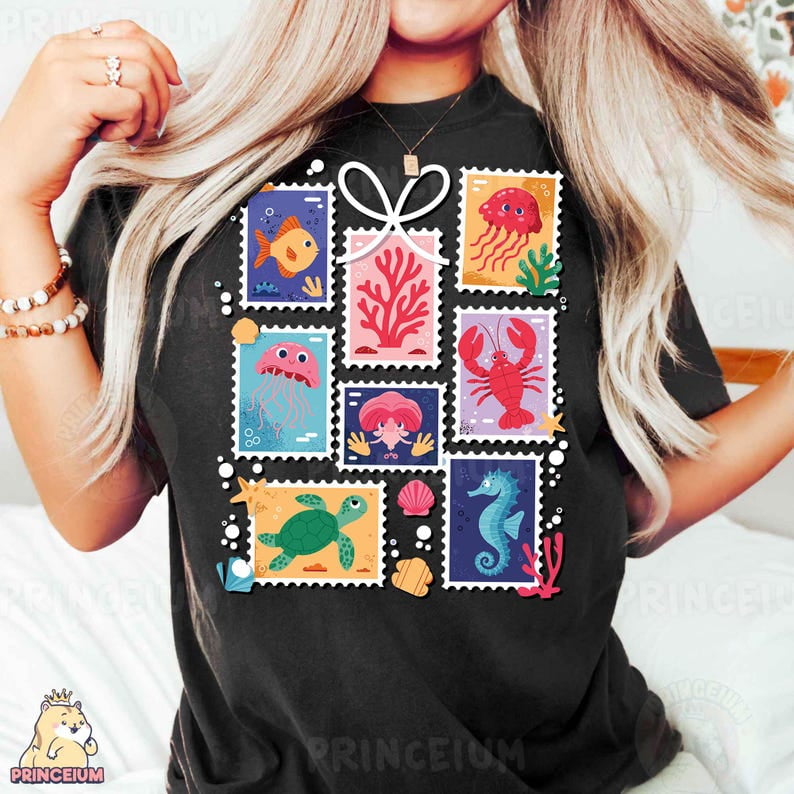 Ocean Animal Postage T-Shirt, Sea Creature Shirt, Summer Beach Shirt ...