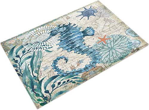 Ocean Animal Sea Horse Nautical Map Aquatic Creatures Welcome Mat Porch ...