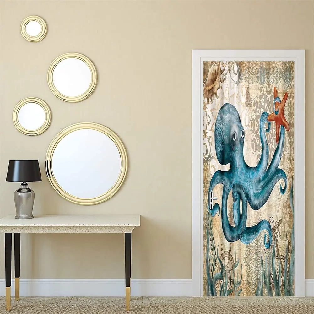 Ocean Animal Universe Door Sticker Sea Turtle Door Decal Removable ...