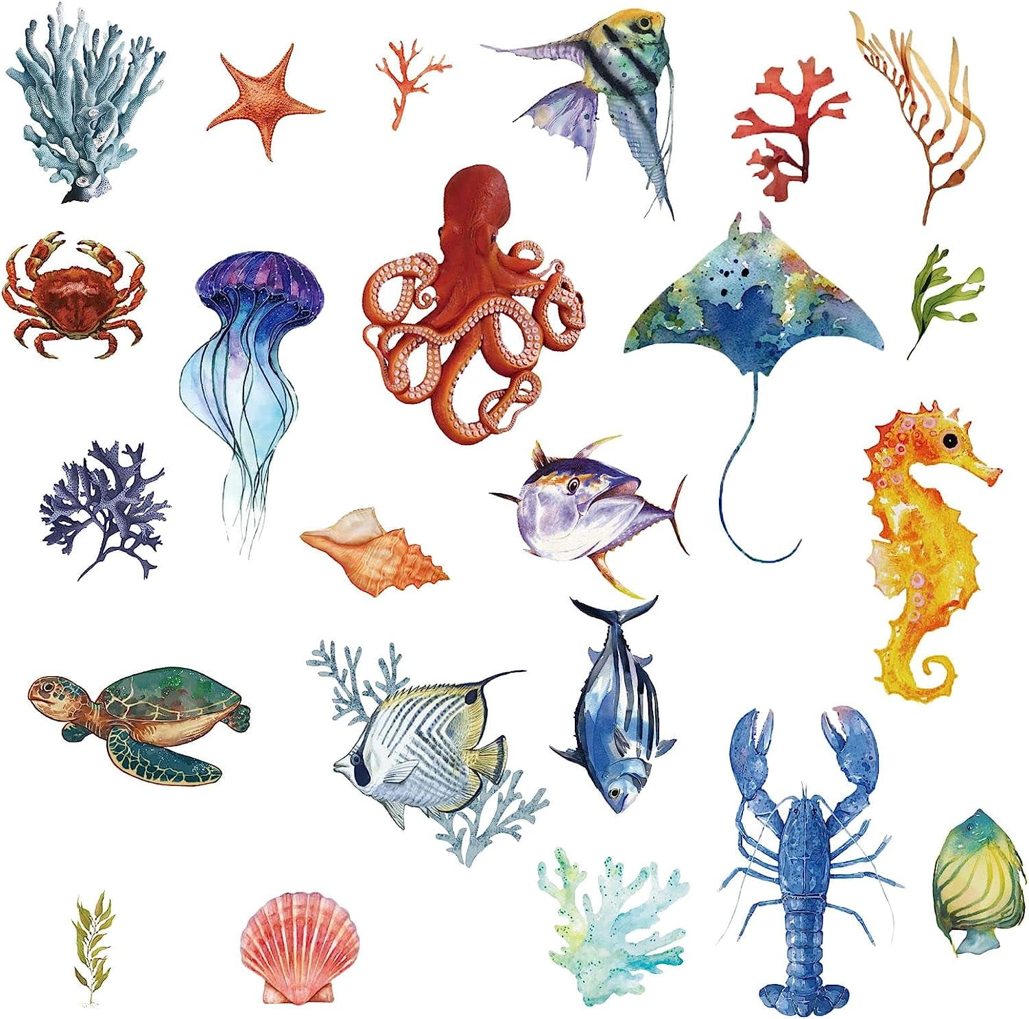 Ocean Animal Wall Decals Under The Sea Window Stickers Waterproof ...