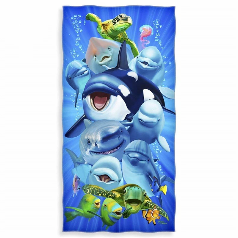 Ocean Animals Cotton Bath Towels 3D Dolphin Turtle Whale Beach Towel ...