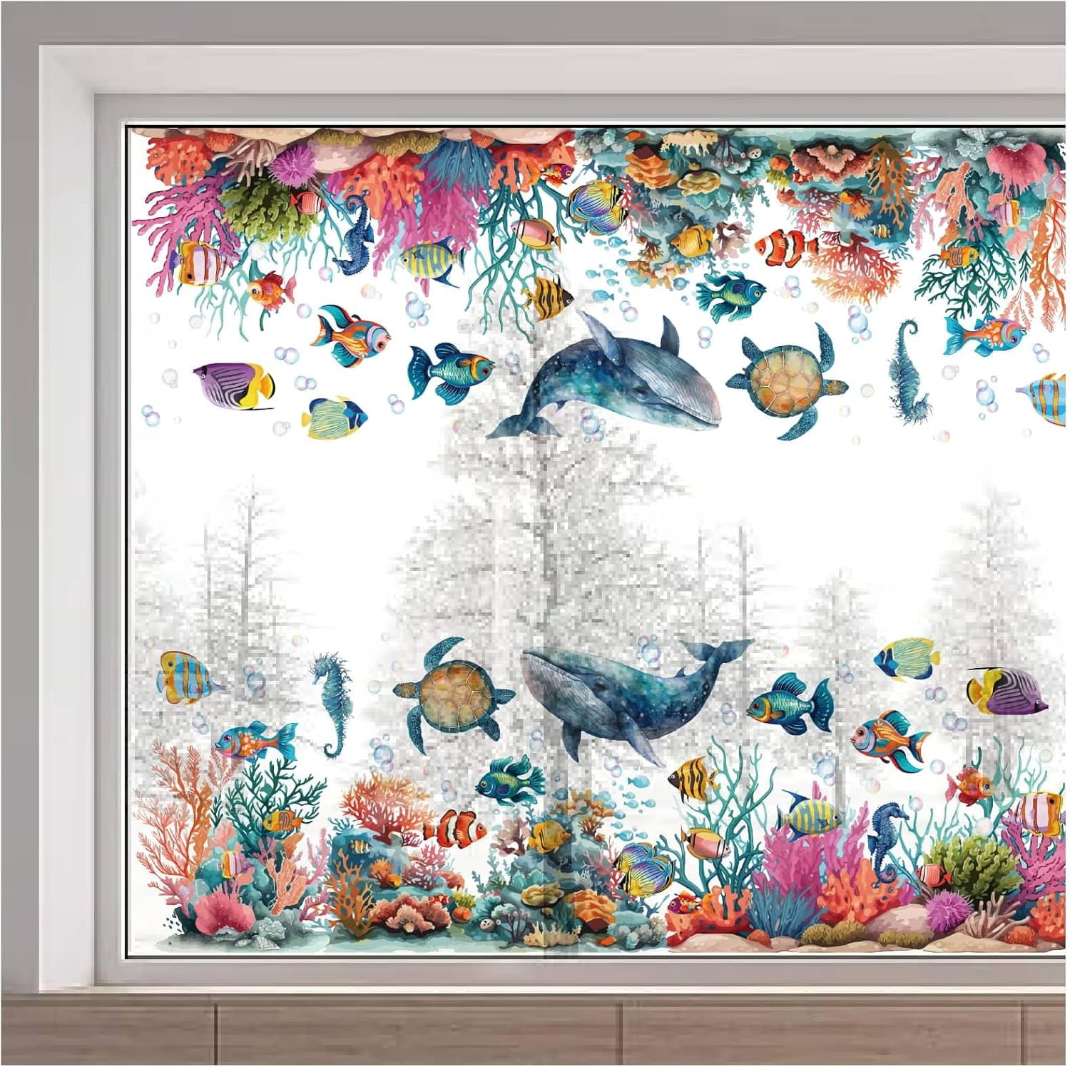 Ocean Animals Large Window Decal Marine Creature Sea Turtle Fish Coral ...