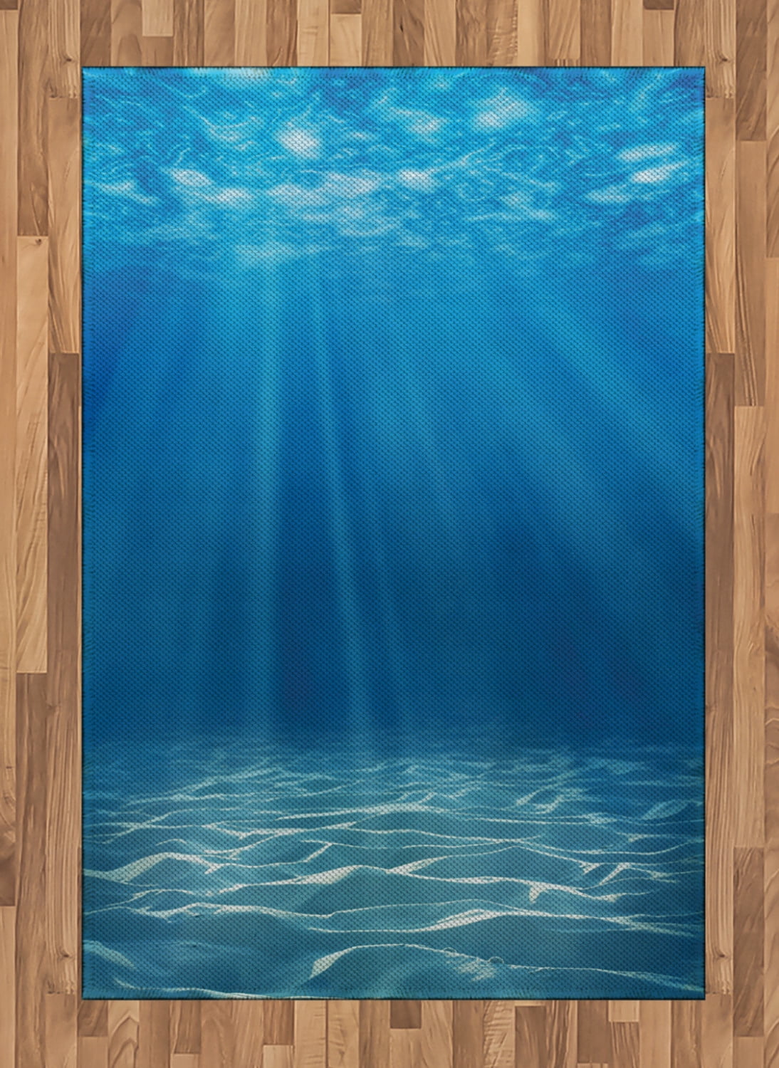 Ocean Area Rug, Sun Rays Bursting into Deep Under Sea Wilderness ...