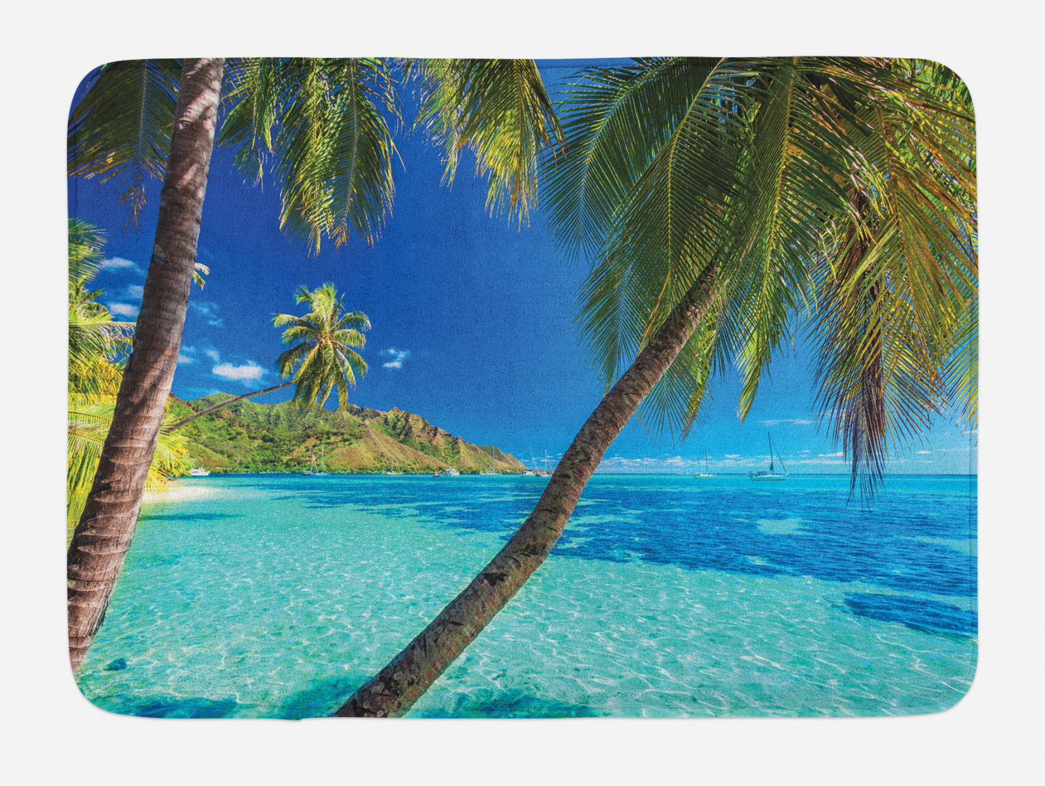 Ocean Bath Mat, Image of a Tropical Island with the Palm Trees and ...