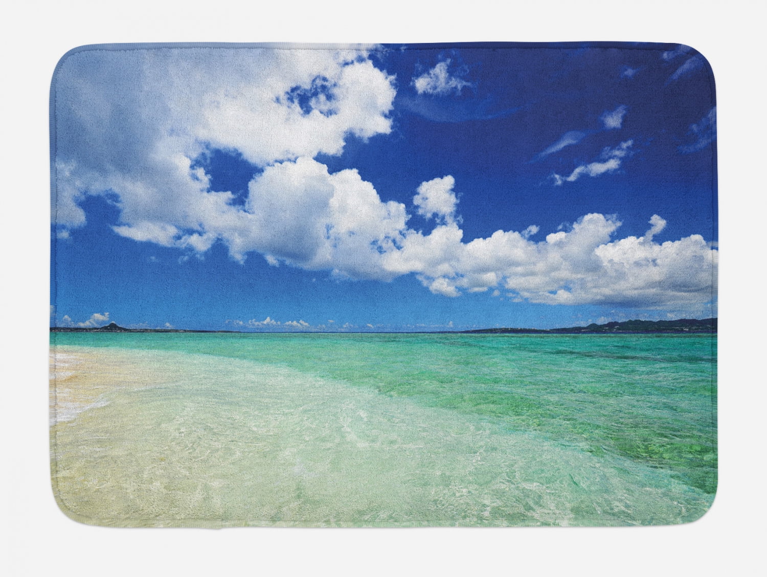 Ocean Bath Mat, Island Sea Life Wavy Vivid Open Sunny Sea Shore Sand ...