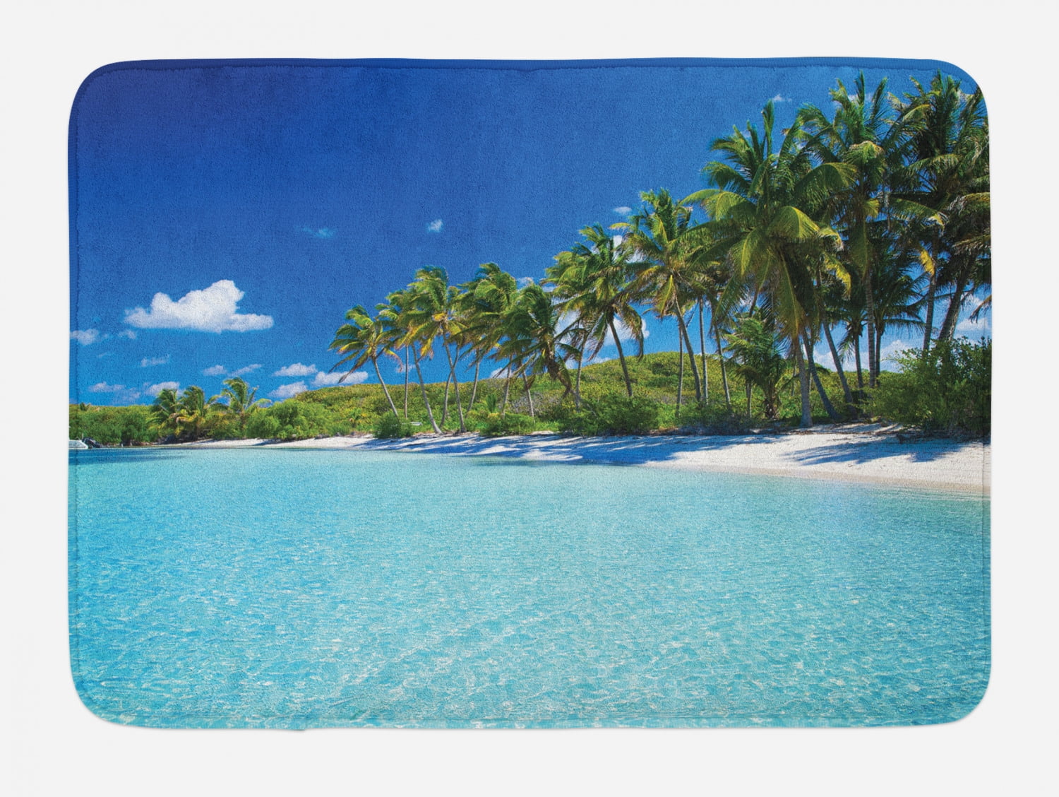 Ocean Bath Mat, Relaxing Beach Resort Spa Palm Trees and Sea Exotic ...