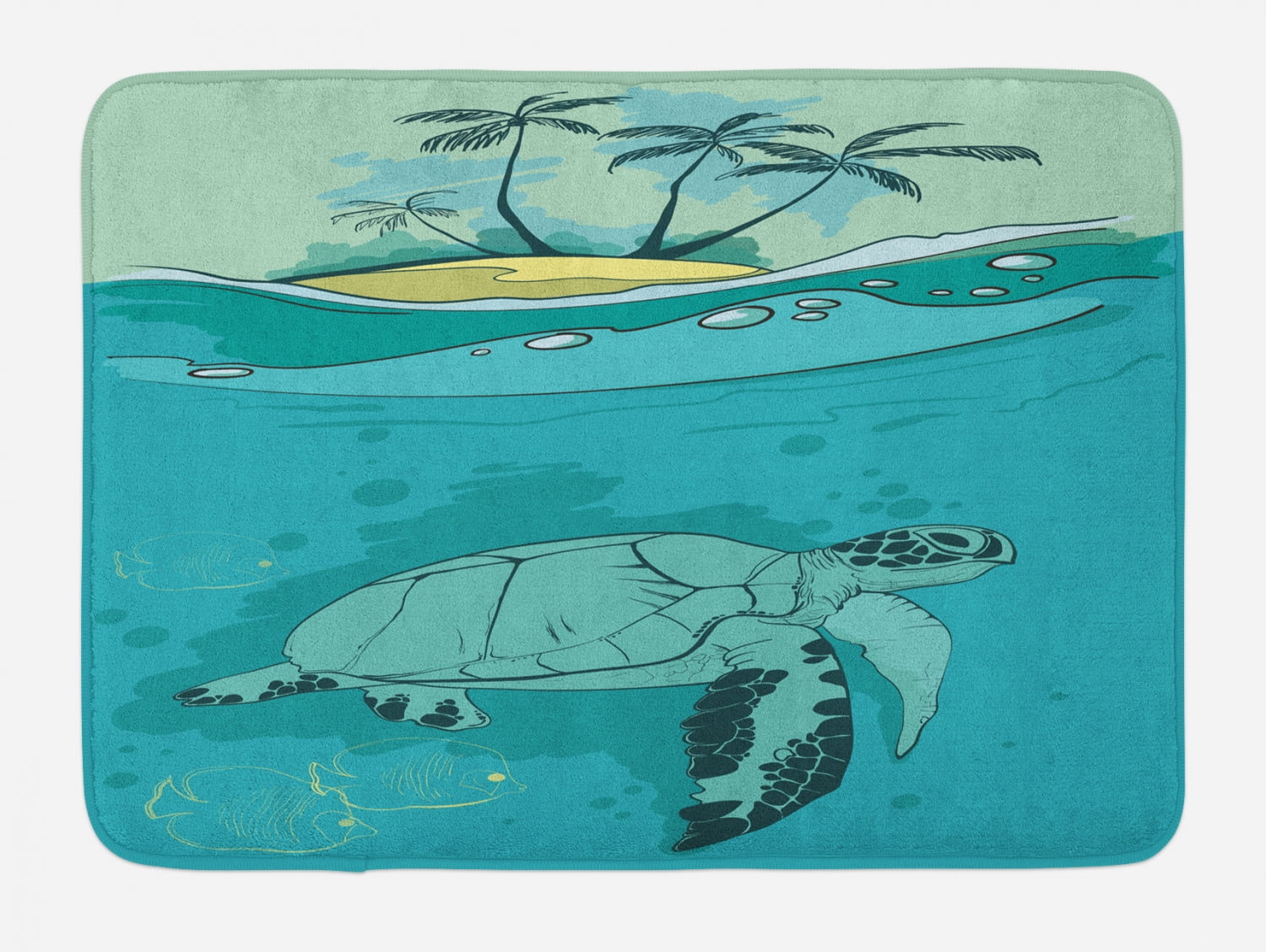 Ocean Bath Mat, Sea Turtle Swimming Coral Reef Exotic Island Underwater ...