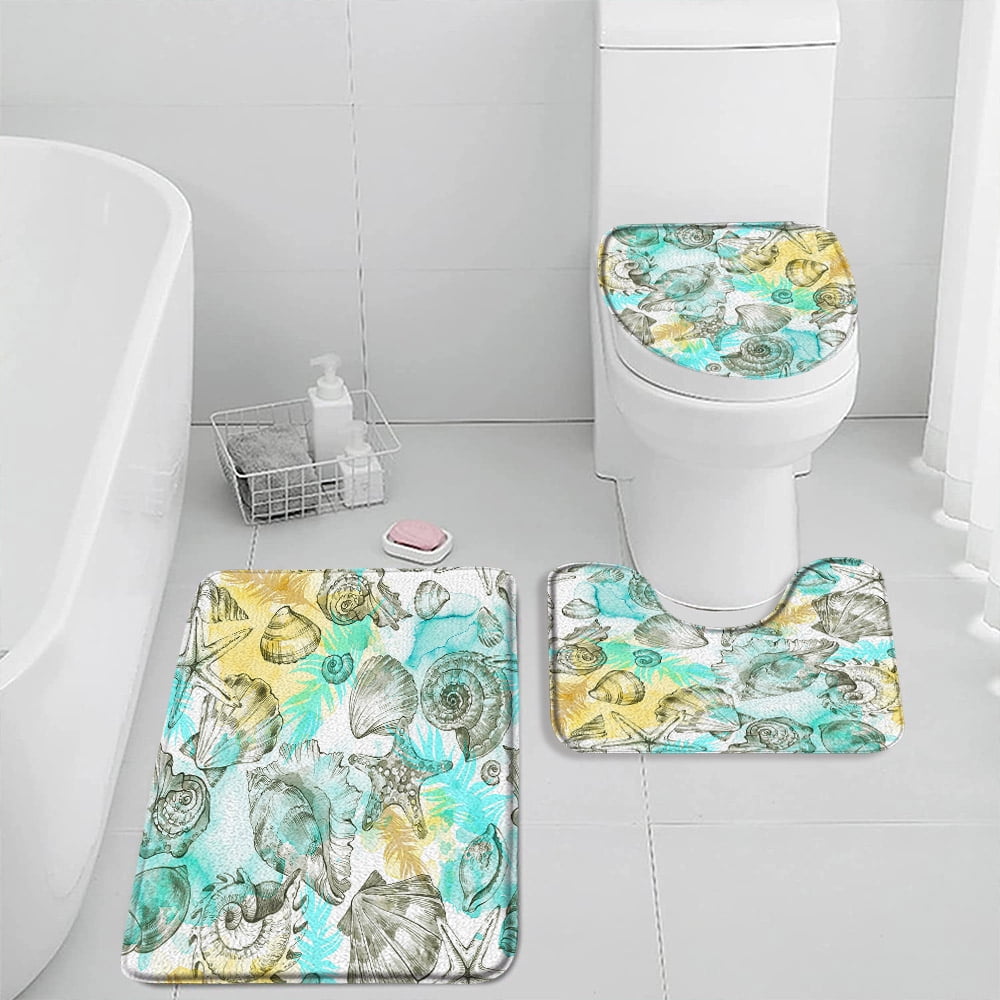 Ocean Bath Mat Set Marine Life Tropical Fish Seashell Starfish Coral ...
