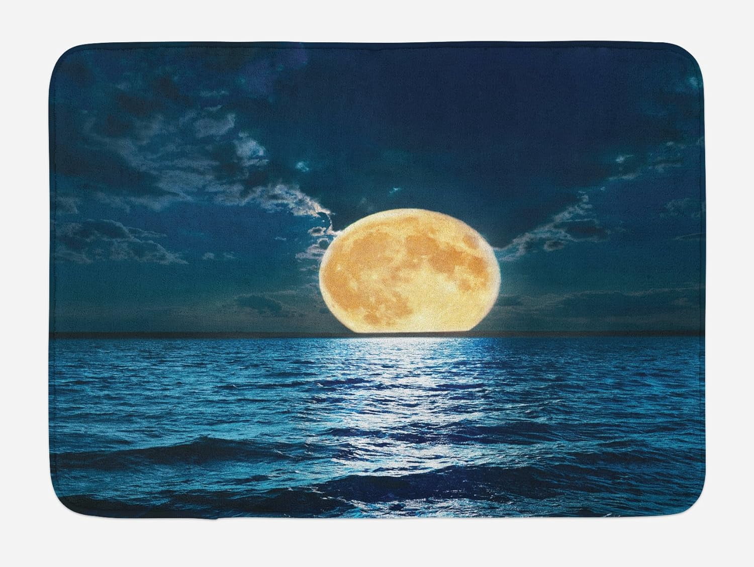 Ocean Bath Mat, Super Moon Over Ocean Surface Midnight View Dreamy ...