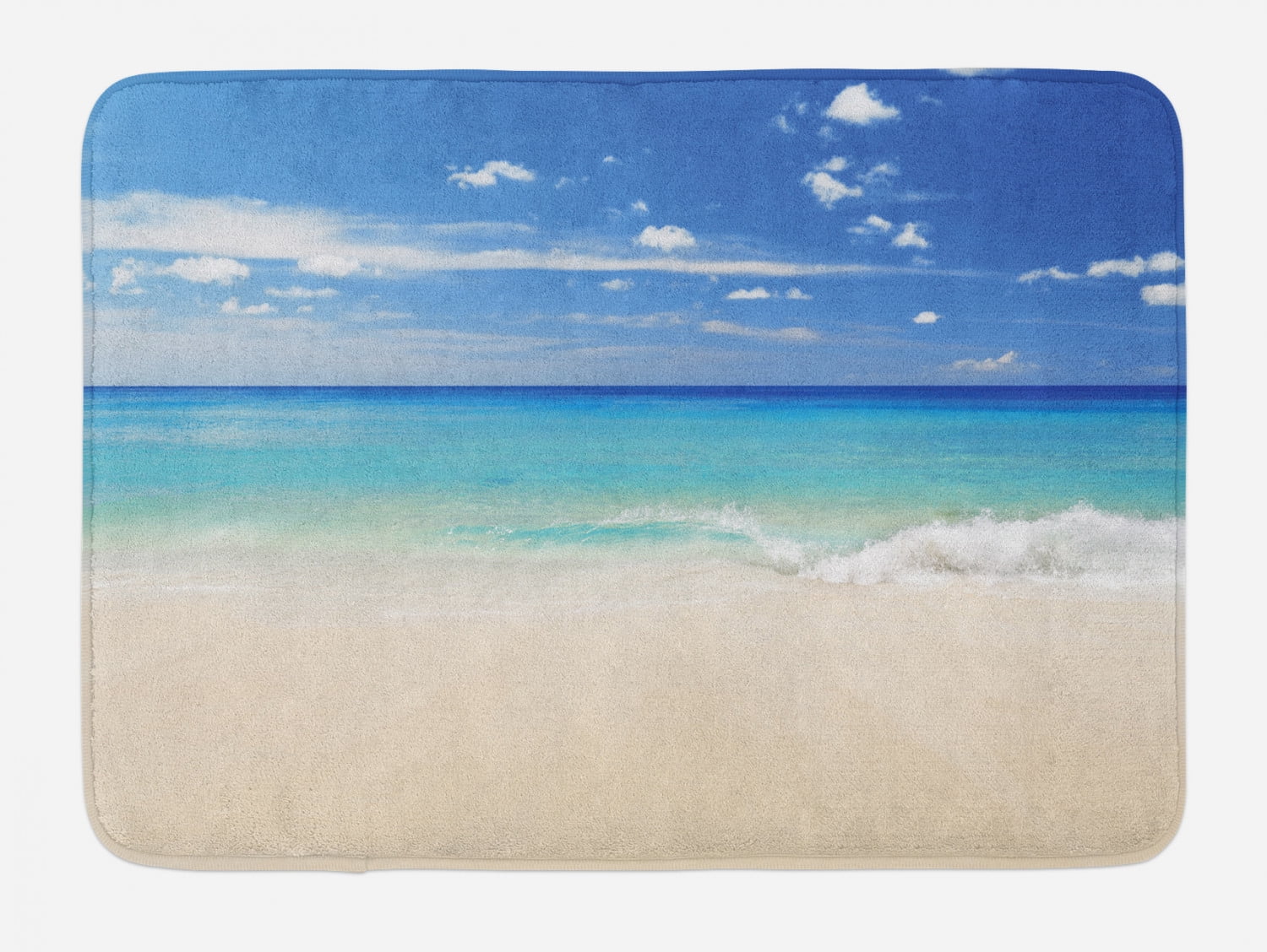 Ocean Bath Mat, Tropic Ocean Style Sandy Shore and Sea with Waves ...