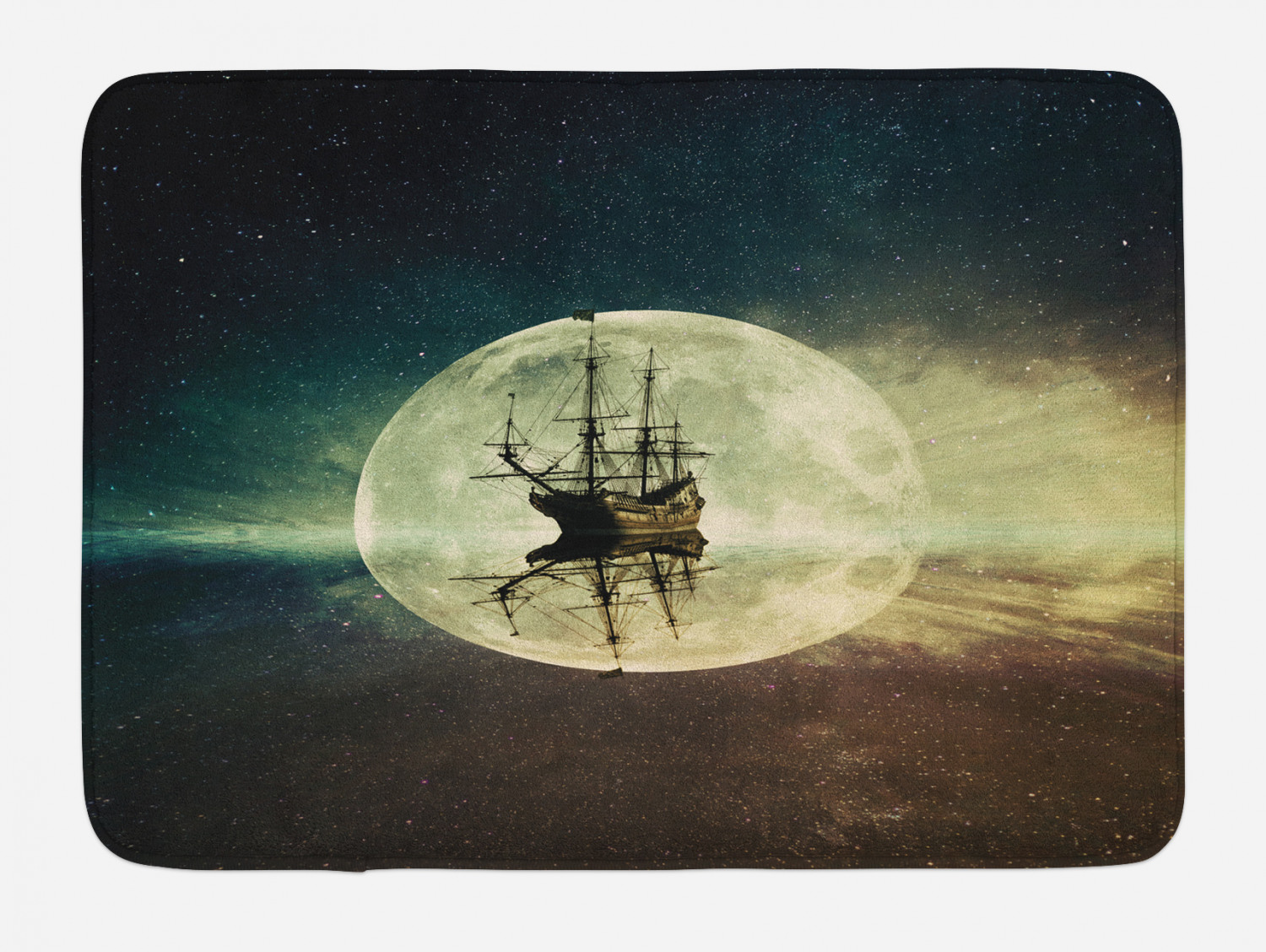 Ocean Bath Mat, Vintage Old Ship on Sea Moonlight Starry Night Sky Adventure Journey Theme, Non ...