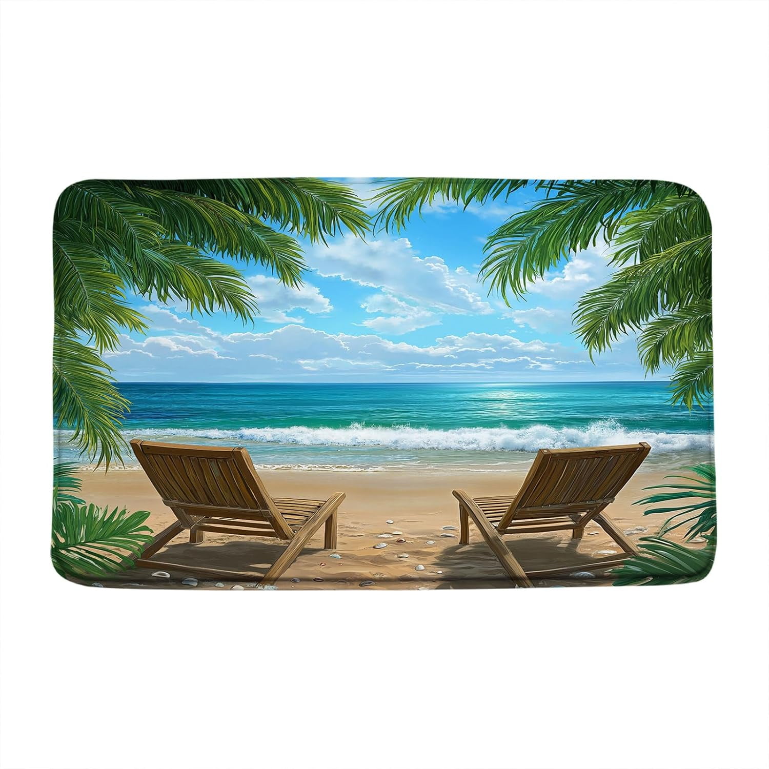 Ocean Beach Bath Mat Tropical Palm Leaves Coastal Sea Wave Recliner ...
