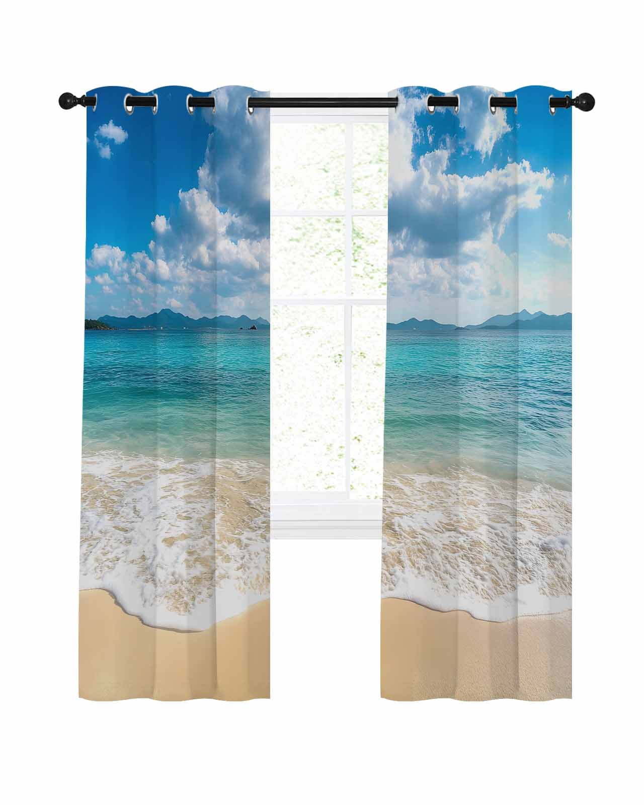 Ocean Beach Blackout Curtains 54 Inches Long for Bedroom, Blue Sky ...