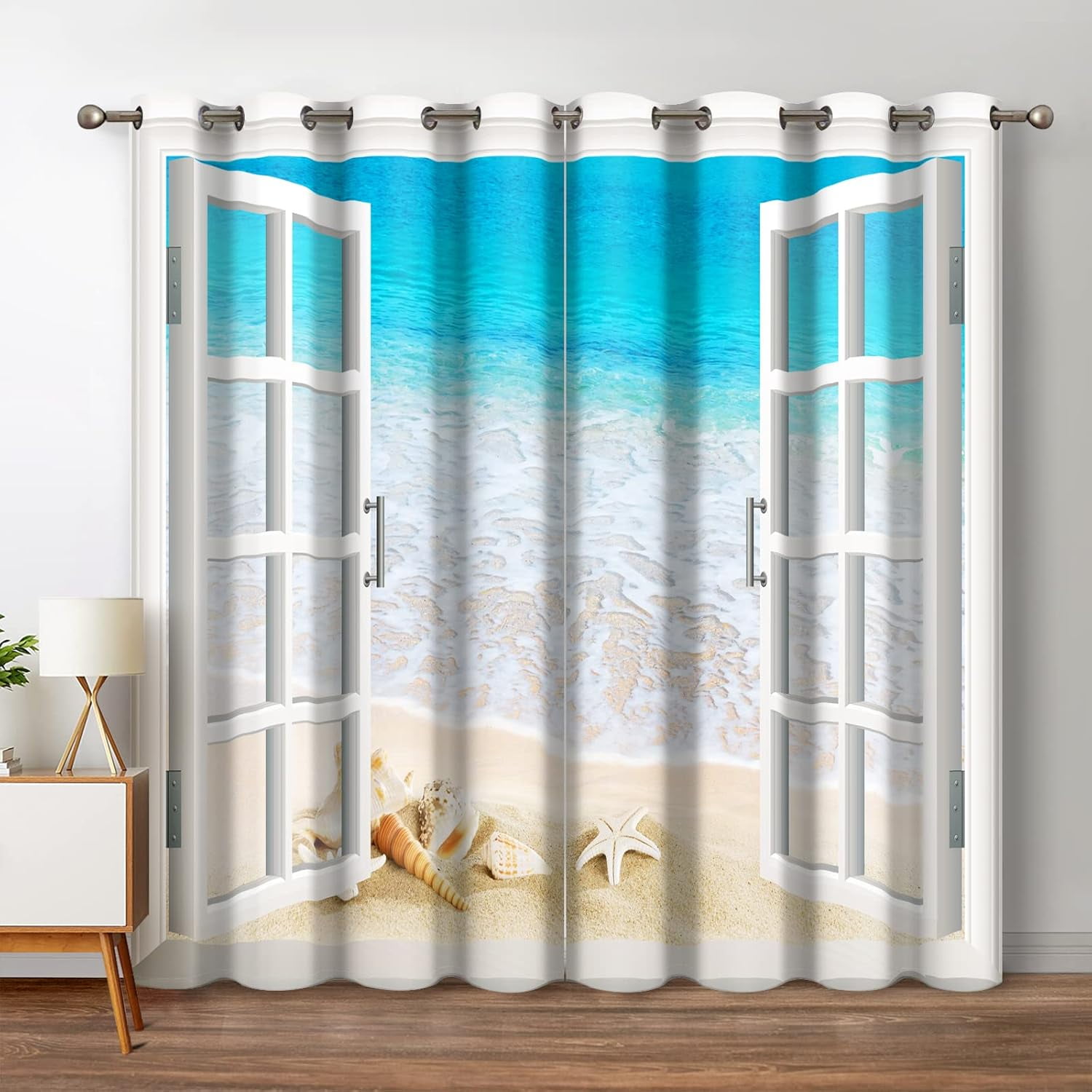 Ocean Beach Blackout Curtains Tropical Scene Sea Waves Shell Starfish ...