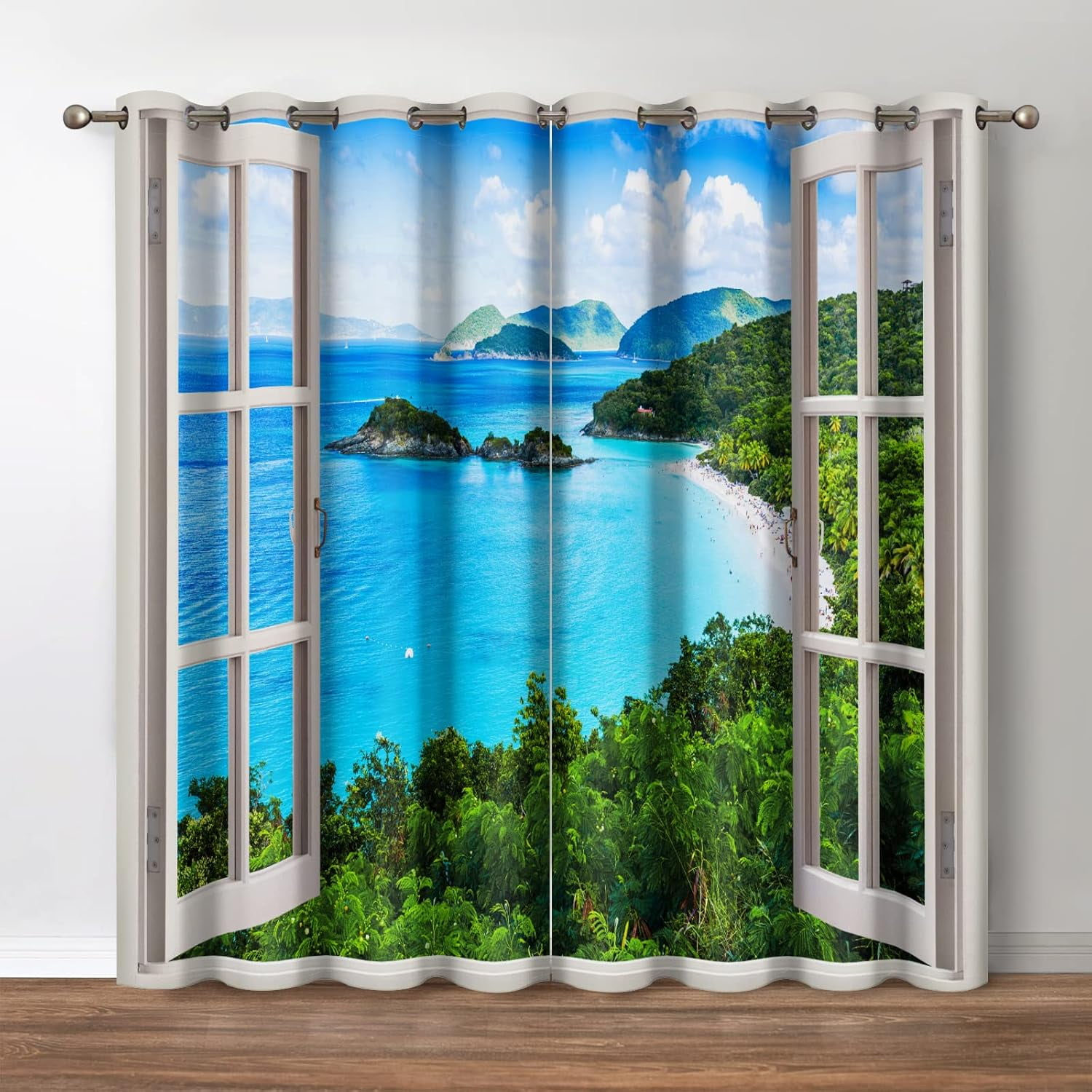 Ocean Beach Blackout Window Curtains - Summer Tropical Island Seaside ...