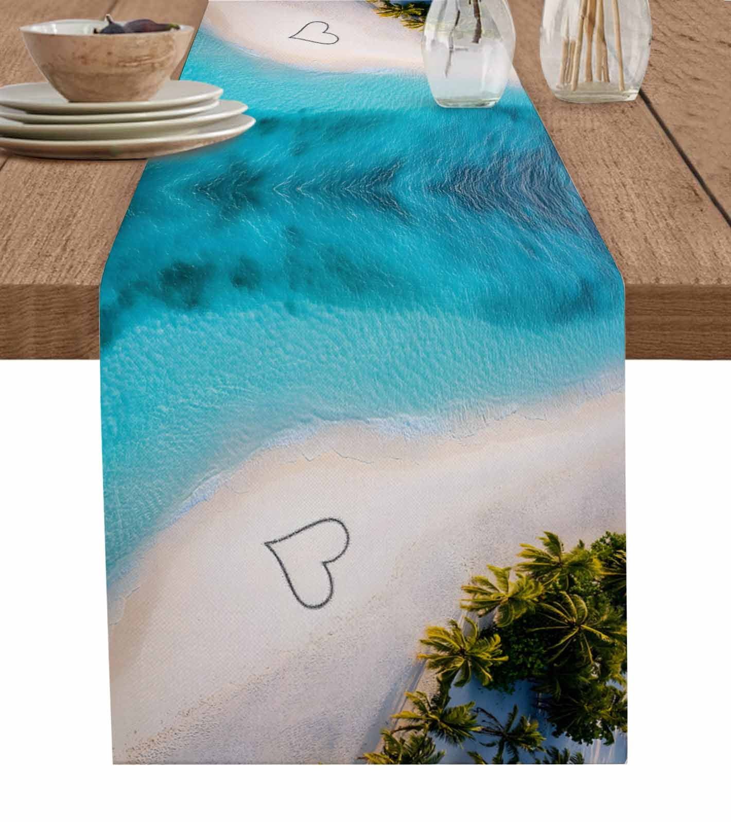 Ocean Beach Burlap Cotton Table Runner 13x36 Inches Short, Love ...