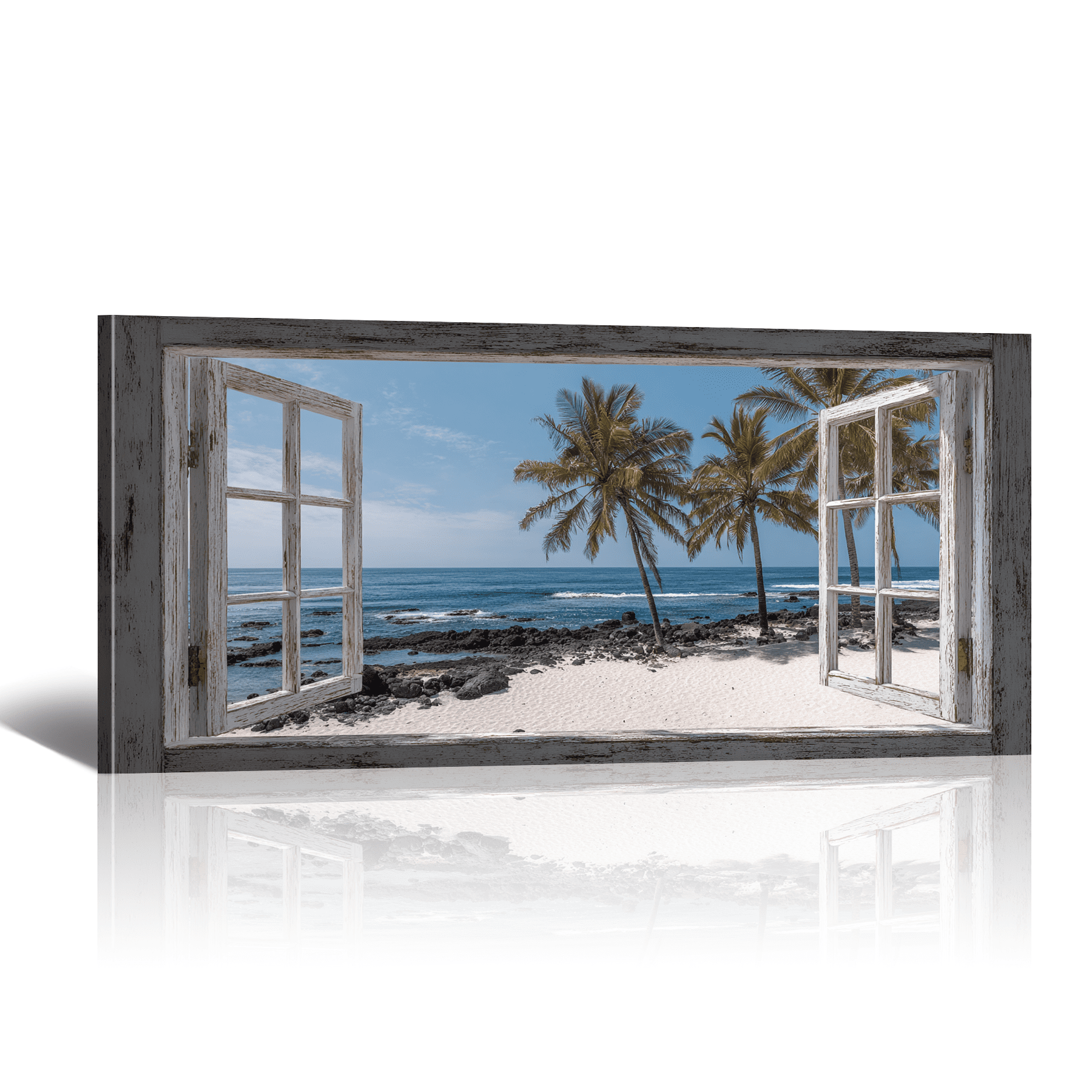Ocean Beach Canvas Wall Art - Oversized Open Window Canvas Prints with ...