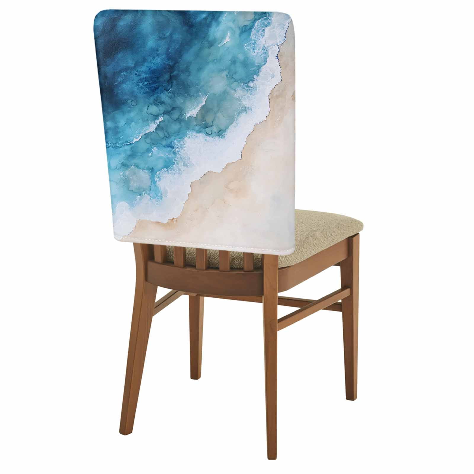 Ocean Beach Chair Back Covers Set of 6, Blue Gradient Waves Stretch Dining Chair Back Slipcovers ...