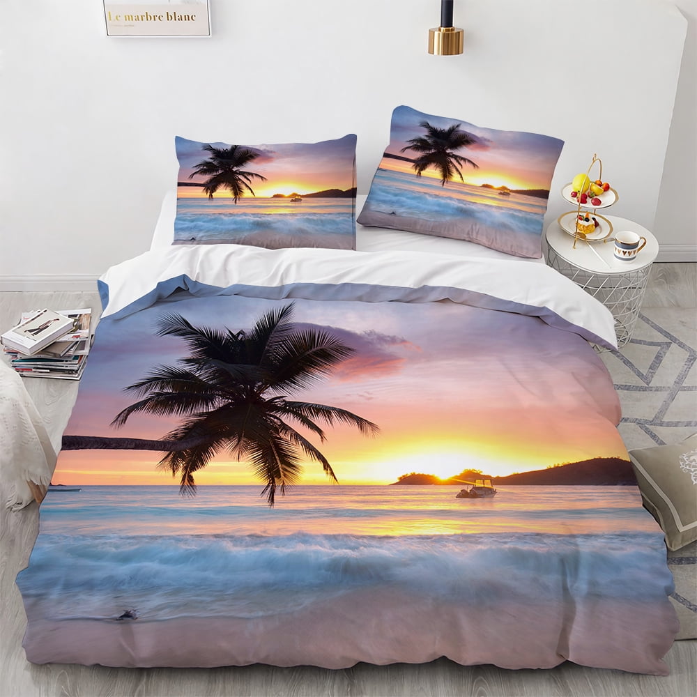 Ocean Beach Coconut Sunset Forest Duvet Cover Seaside Scenery Hawaii ...
