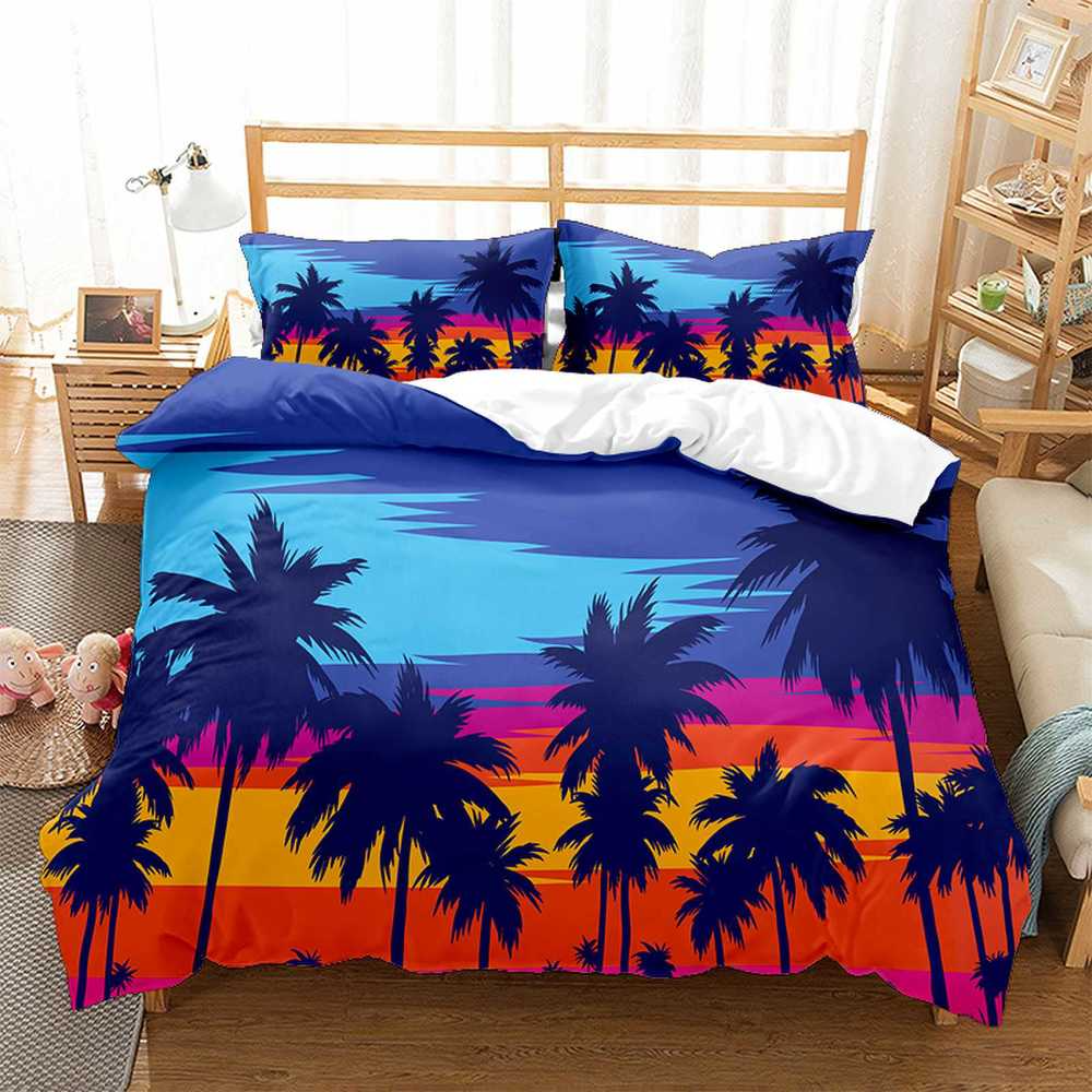 Ocean Beach Coconut Sunset Forest Duvet Cover Seaside Scenery Hawaii ...