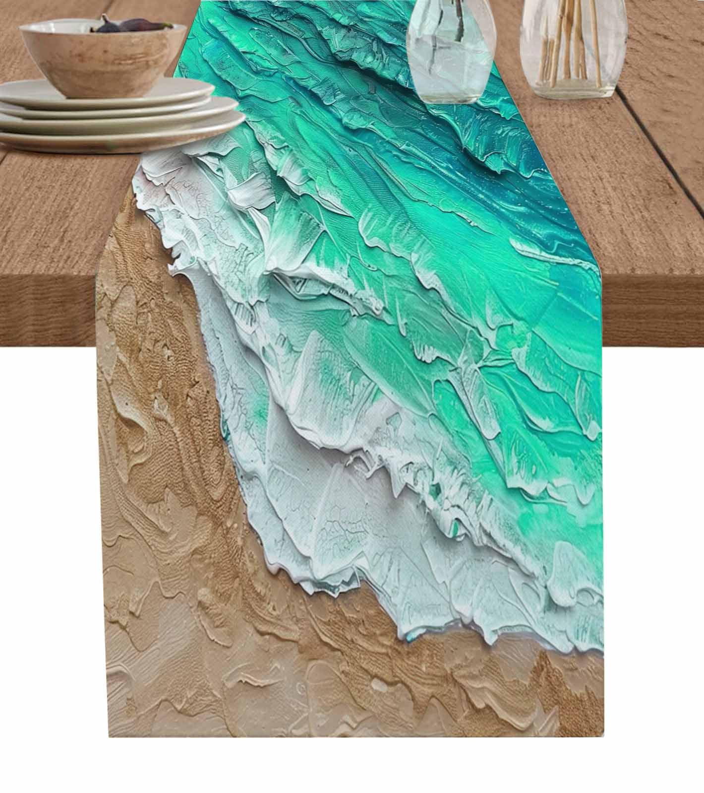 Ocean Beach Duck Green Gradual Waves Table Runner ration Home r Dinner ...