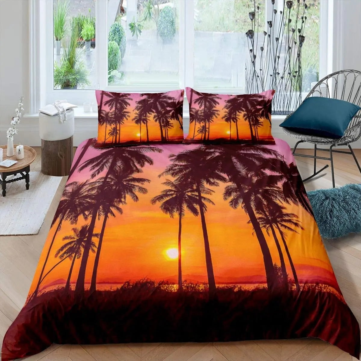 Ocean Beach Duvet Cover Set King Size Tropical Sunset Beach with Palm ...