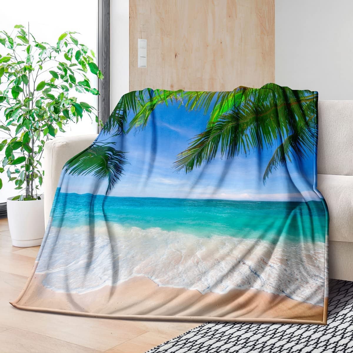 Ocean Beach Flannels Blanket,Tropical Palm Tree Hawaii Ocean Throw ...