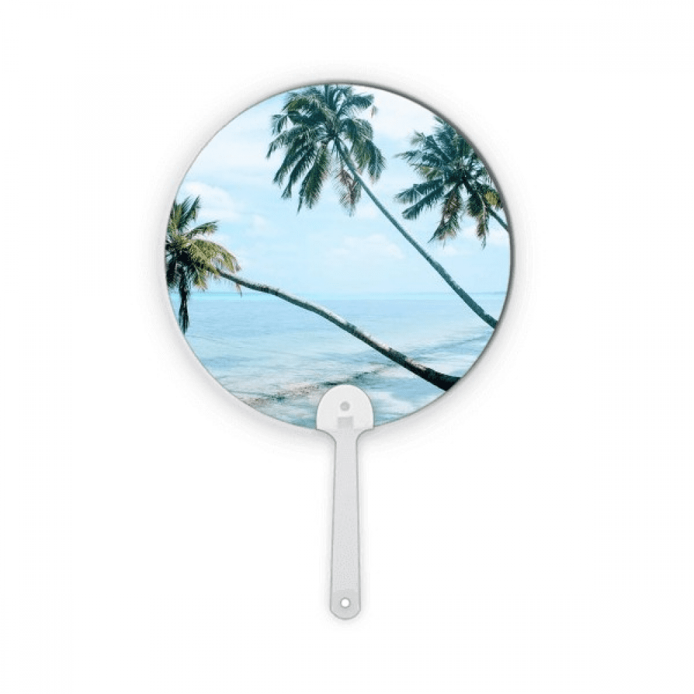 Ocean Beach Green Tree Picture Plastic Round Handheld Fan Decorations ...