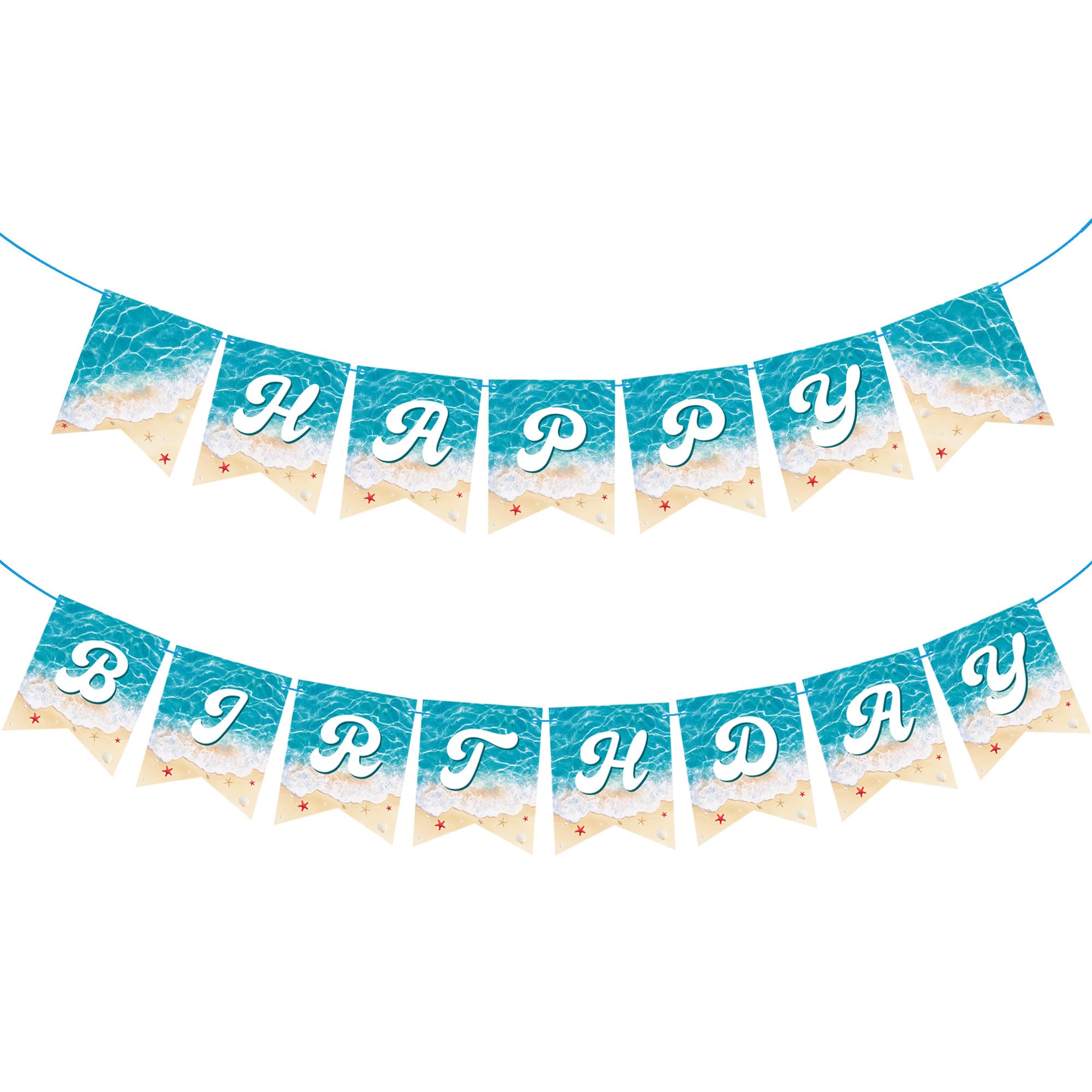 Ocean Beach HappyEGSC Birthday Banner 2-Piece Pre-Strung Summer Beach ...