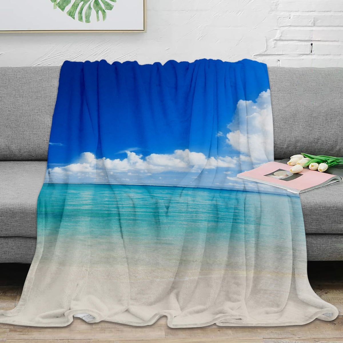 Ocean Beach Landscape Flannel Blanket Travel Picnic Blanket Portable ...