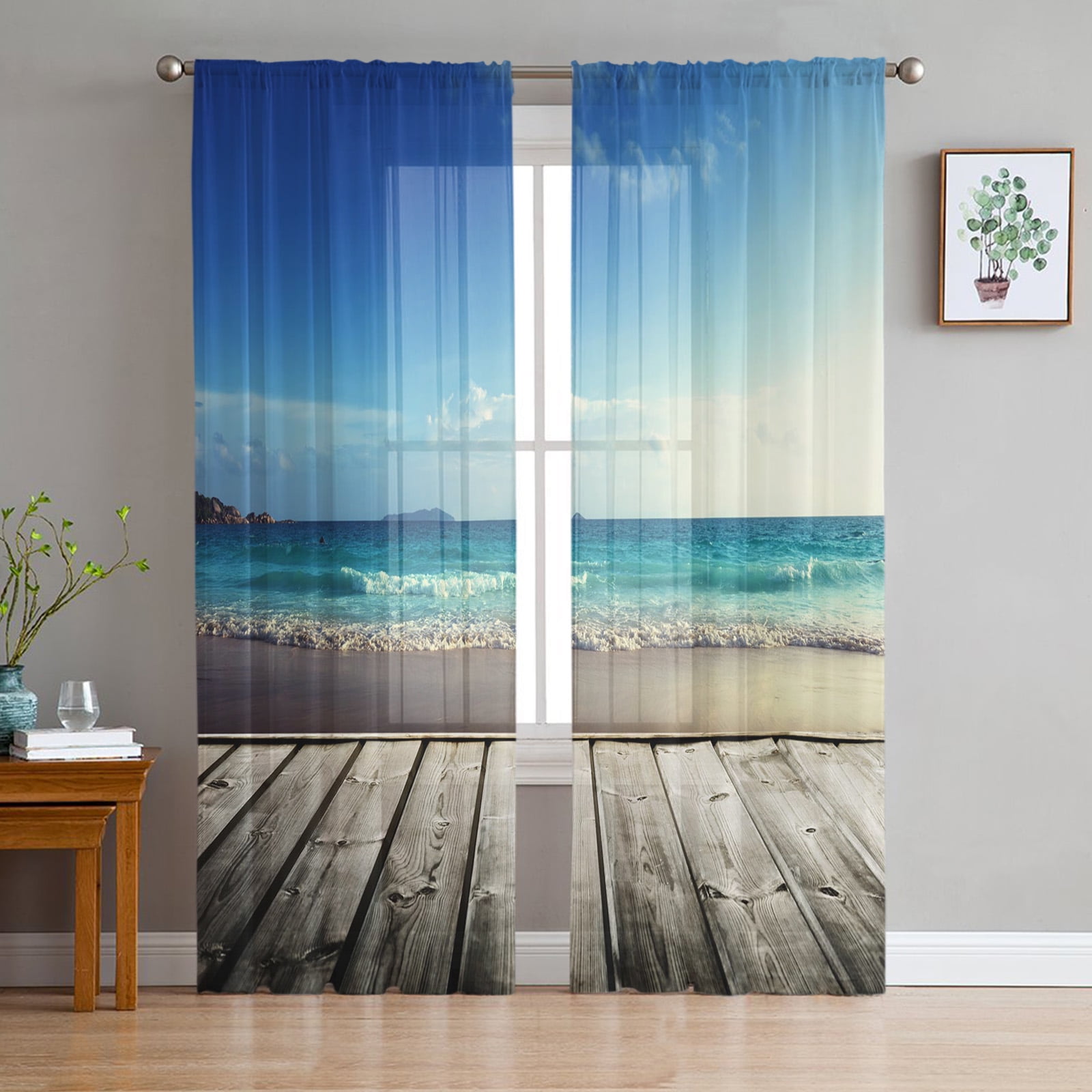 Ocean Beach Landscape Sheer Window Curtains for Living Room Bedroom ...