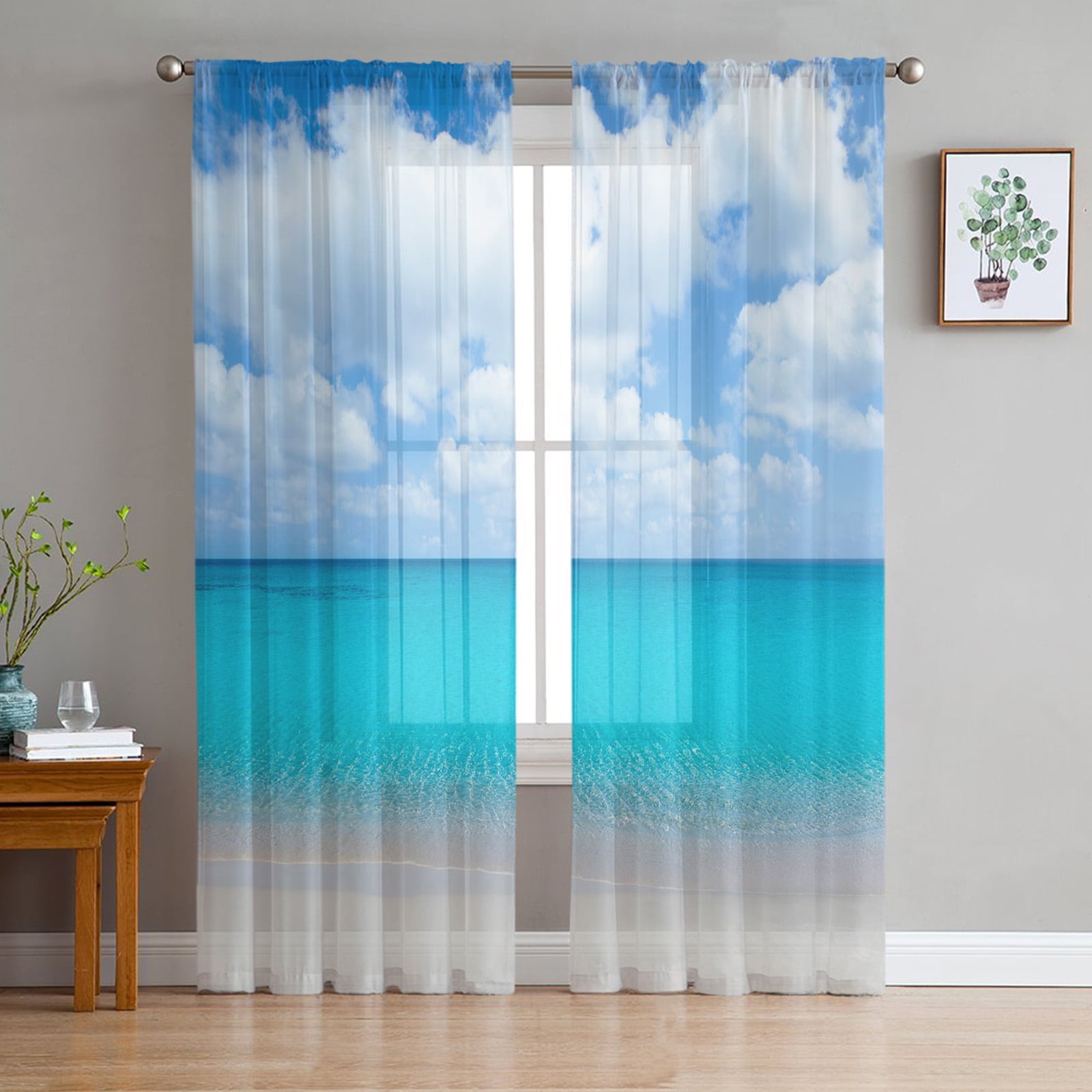 Ocean Beach Landscape Sheer Window Curtains for Living Room Bedroom ...