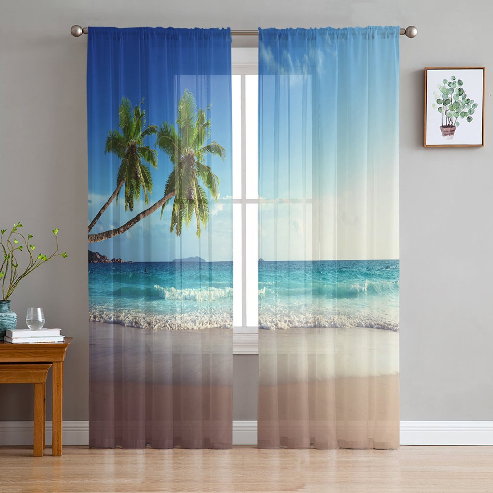 Ocean Beach Landscape Sheer Window Curtains for Living Room Bedroom ...
