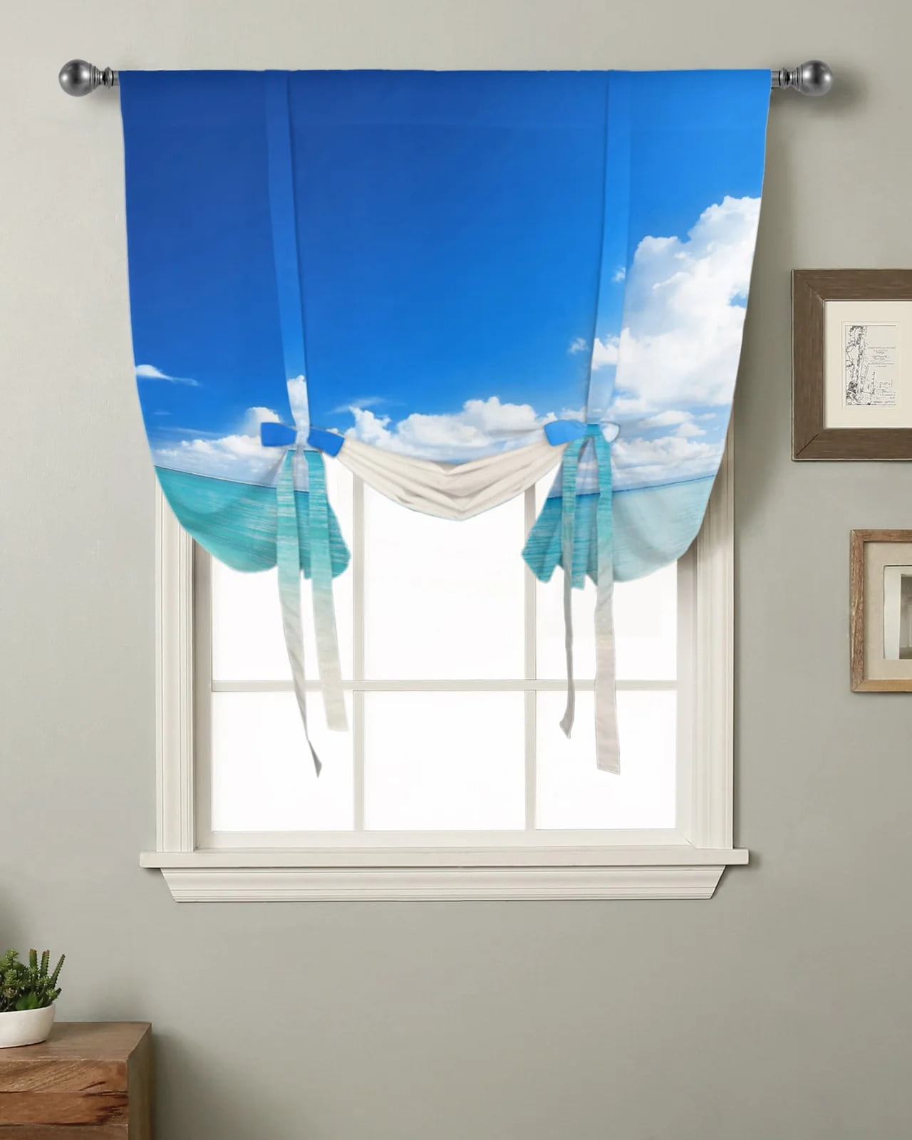 Ocean Beach Landscape Window Curtain for Living Room Roman Curtains for ...