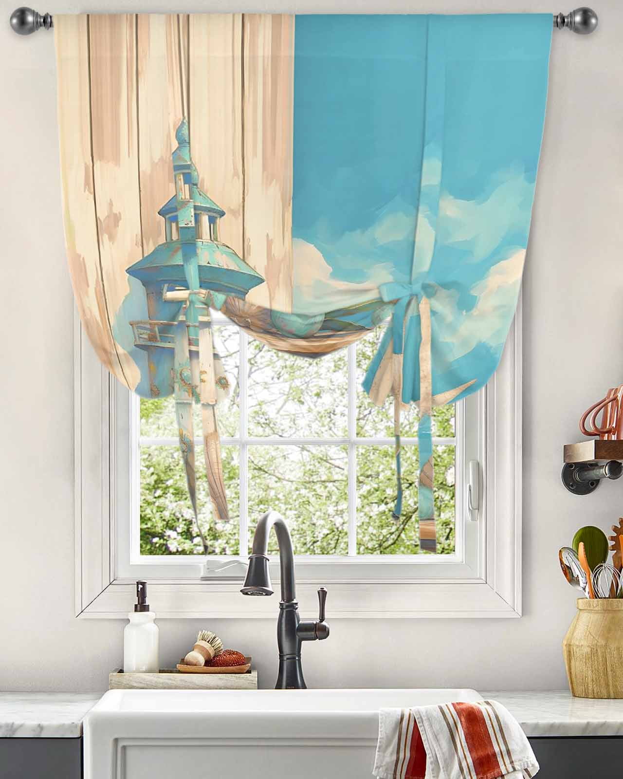 Ocean Beach Lighthouse Star Shell Plants Sky Window Curtain for Living ...