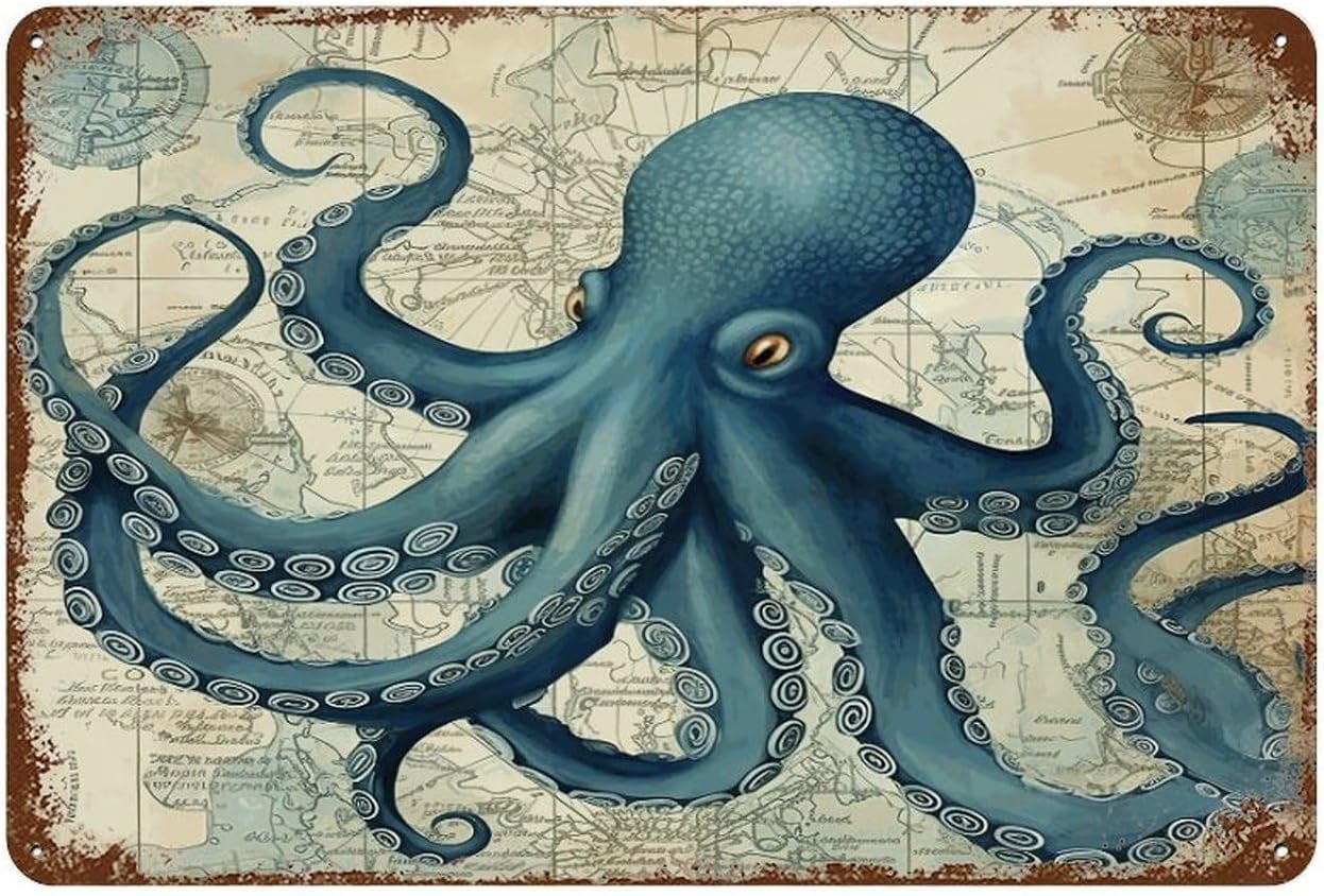 Ocean Beach Nautical Theme Underwater Octopus Hanging Metal Wall Decor ...