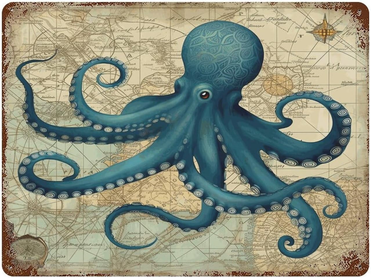 Ocean Beach Nautical Theme Underwater Octopus Metal Signs Outdoor Under ...