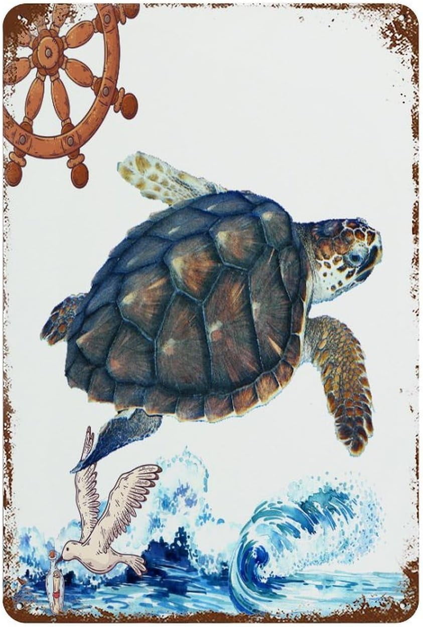 Ocean Beach Nautical Theme Underwater Sea Turtle Metal Tin Sign Coral And Sea Fish And Turtles ...