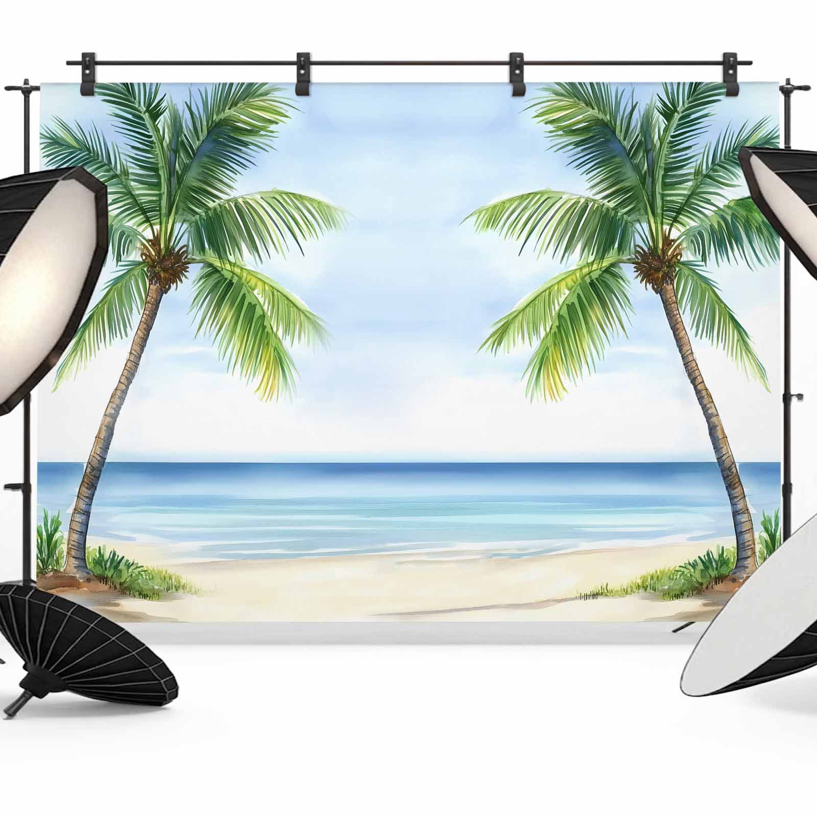 Ocean Beach Palm Tree Backdrop for Photography, Summer Tropical Island ...