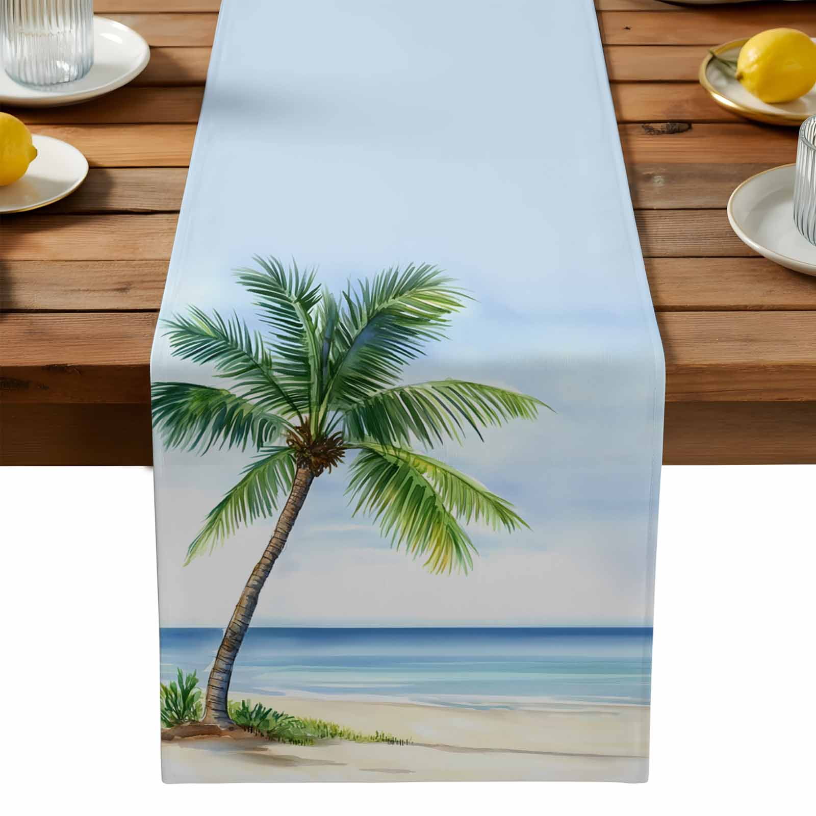 Ocean Beach Palm Tree Table Runner, Summer Tropical Island Decor ...