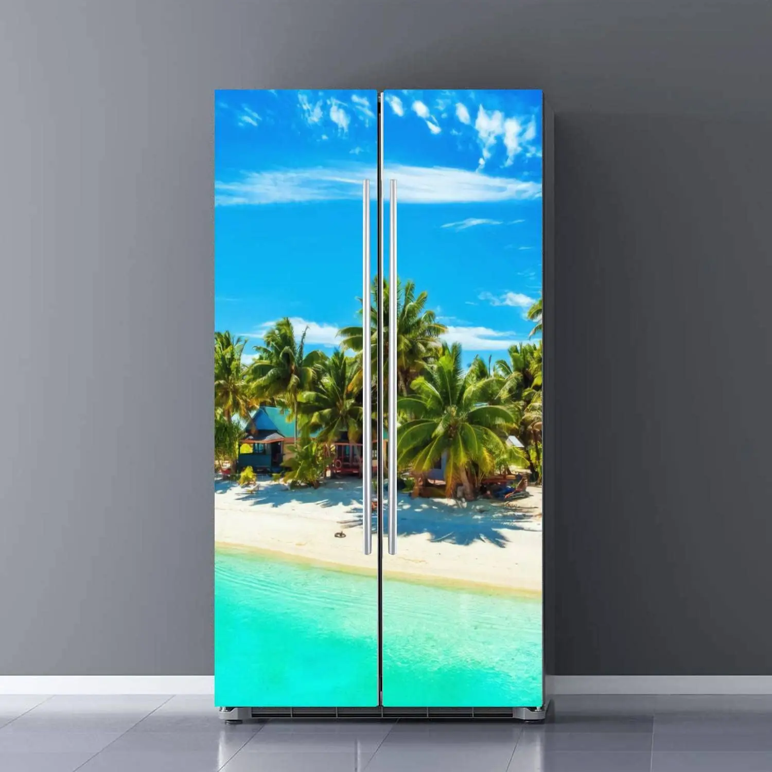 Ocean Beach Palm Trees Refrigerator Wrap Seaside Coconut Tree Fridge ...