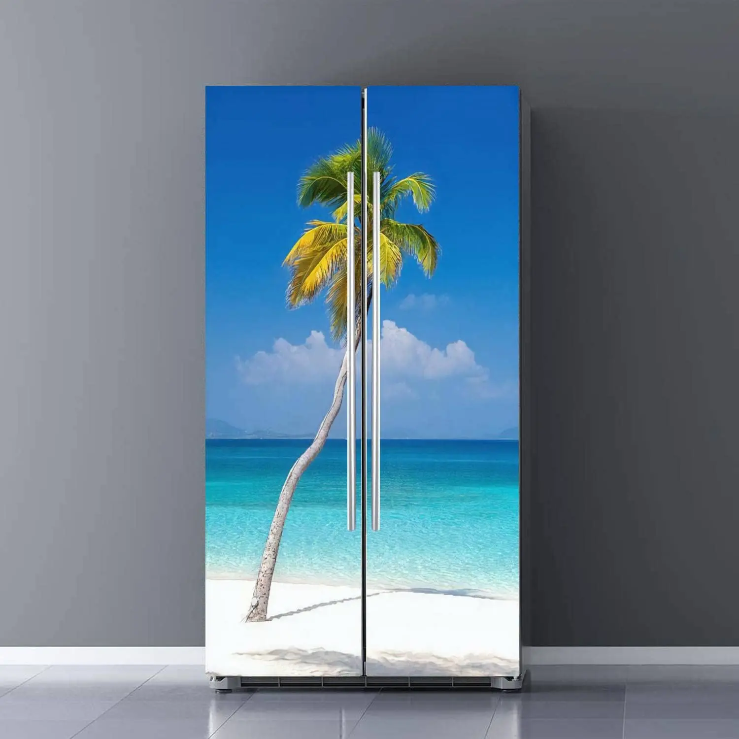 Ocean Beach Palm Trees Refrigerator Wrap Seaside Coconut Tree Fridge ...