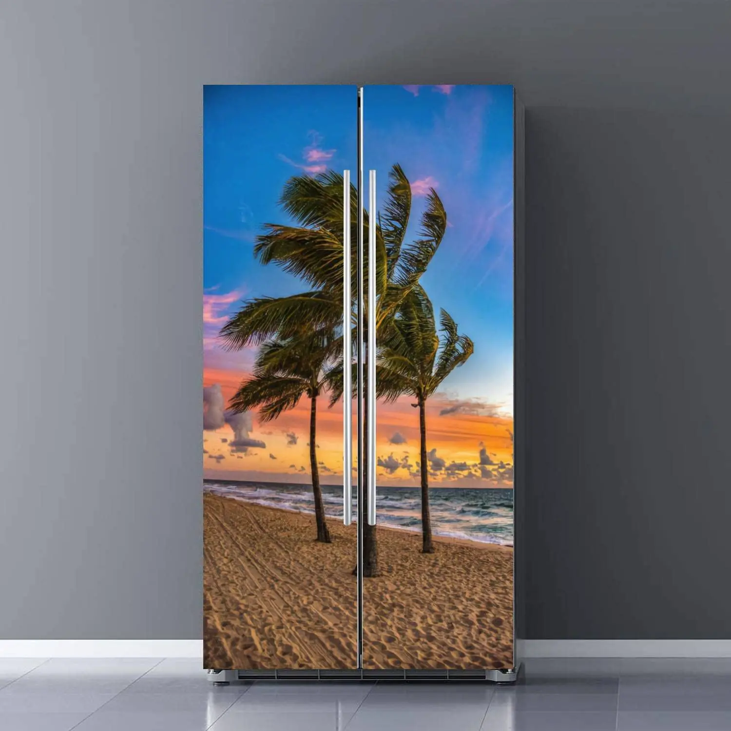 Ocean Beach Palm Trees Refrigerator Wrap Seaside Coconut Tree Fridge ...