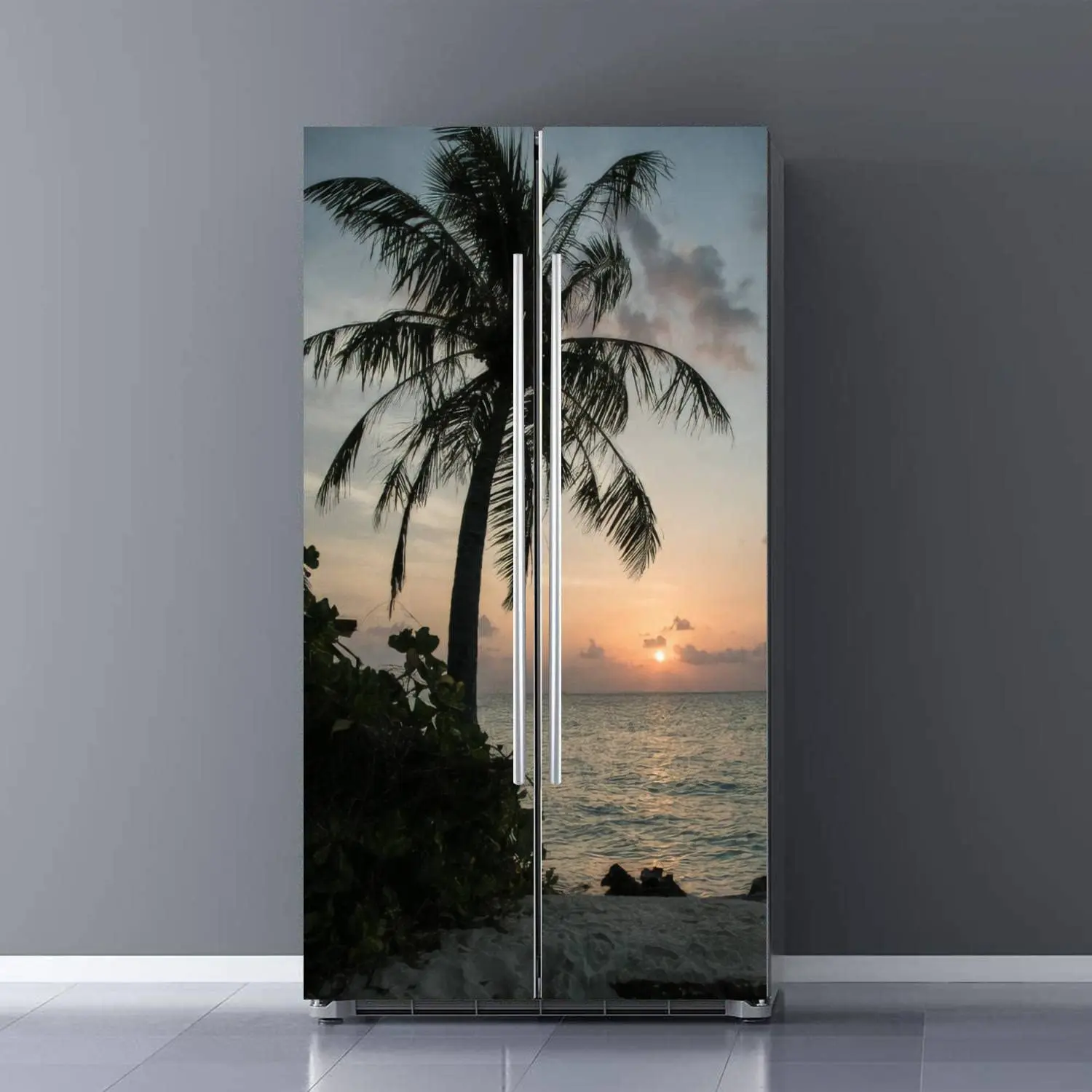 Ocean Beach Palm Trees Refrigerator Wrap Seaside Coconut Tree Fridge ...