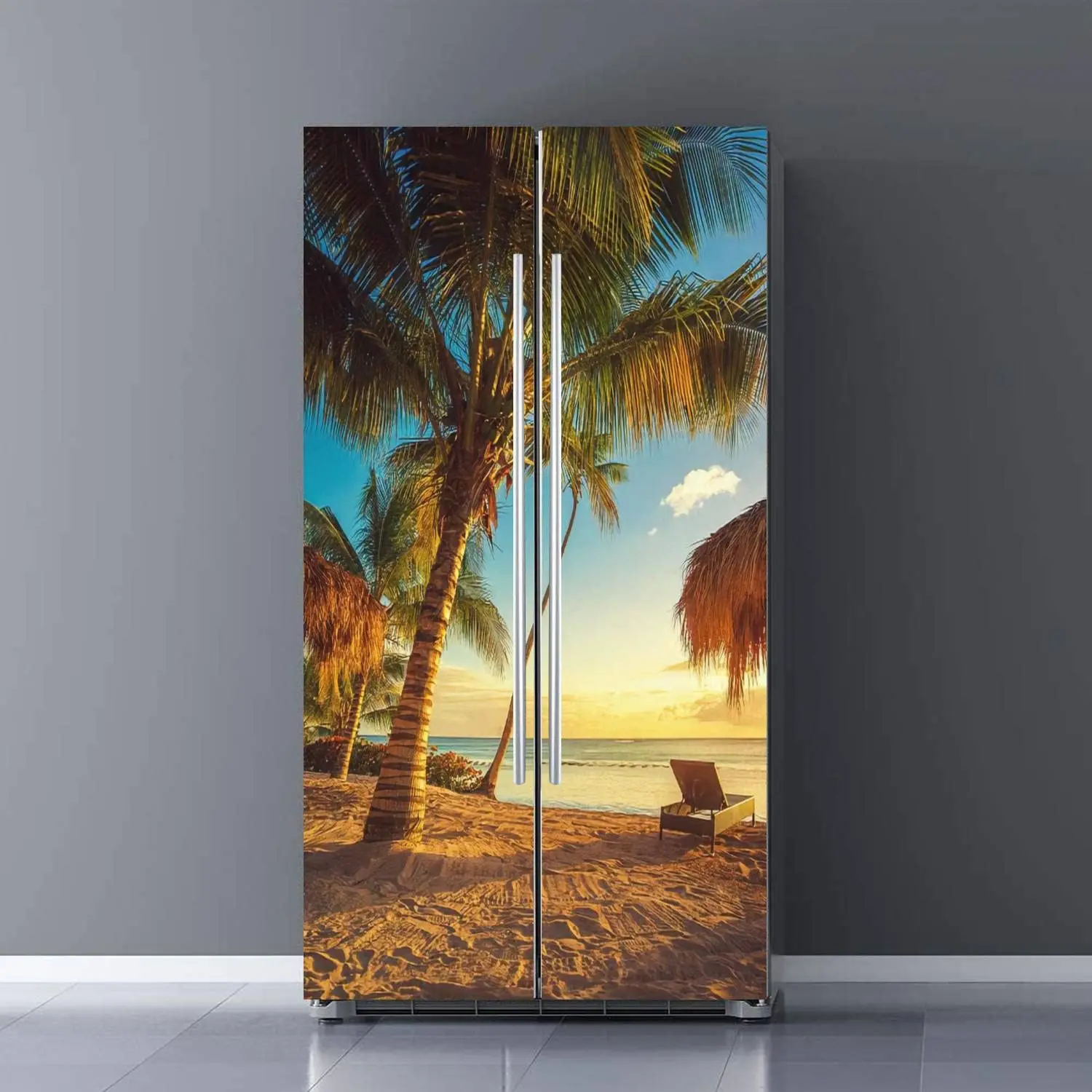 Ocean Beach Palm Trees Refrigerator Wrap Seaside Coconut Tree Fridge ...