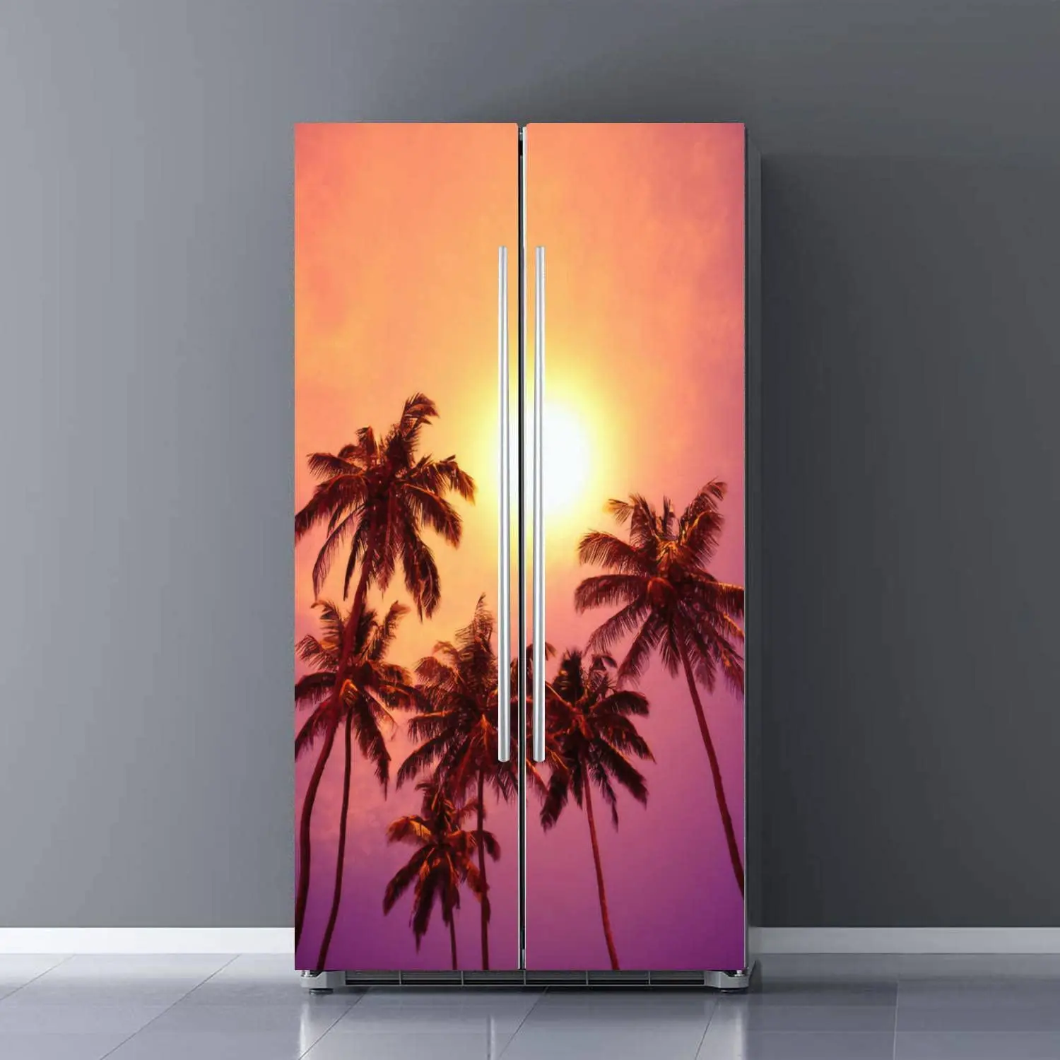 Ocean Beach Palm Trees Refrigerator Wrap Seaside Coconut Tree Fridge ...